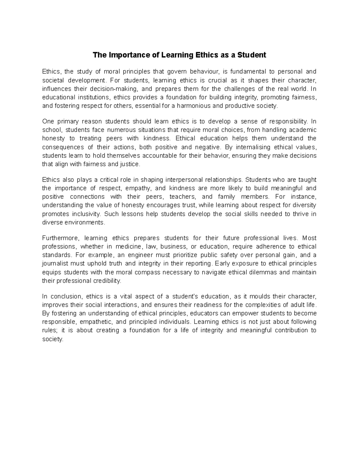 Importance OF Ethics - The Importance of Learning Ethics as a Student ...
