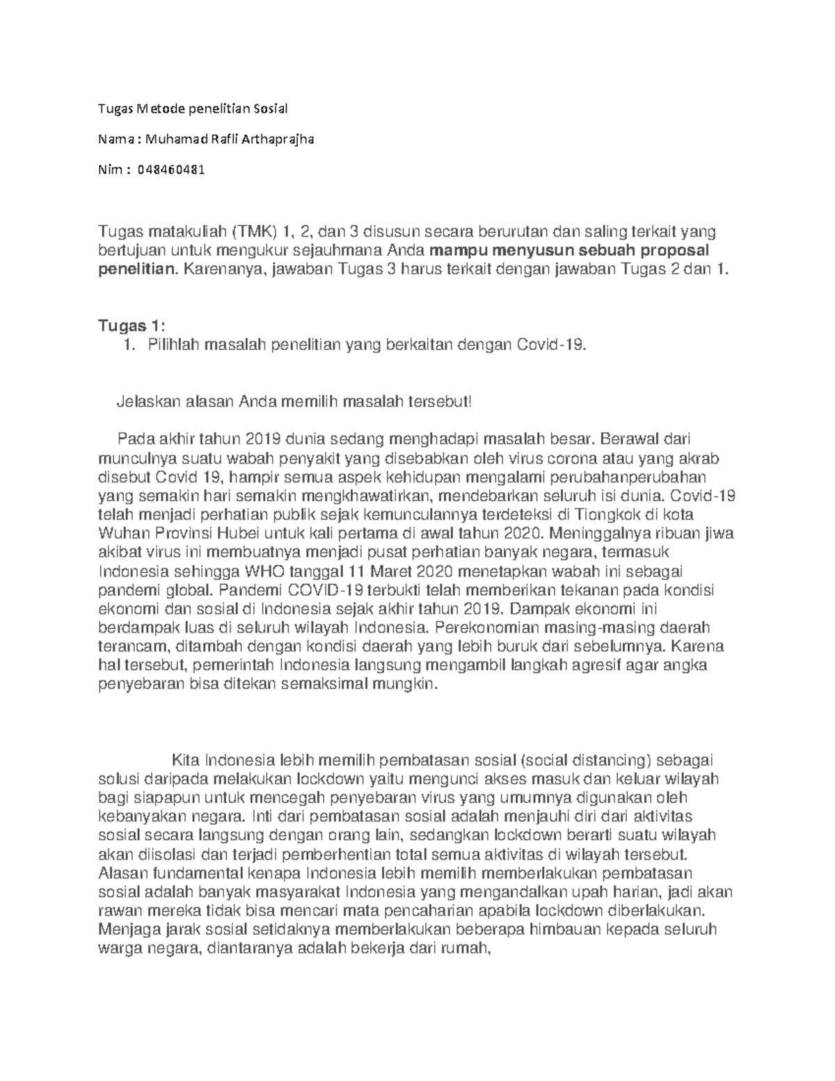 Tugas 1 Metode Penelitian Sosial Muhamad Rafli Arthaprajha 048460481 - Tugas Metode penelitian ...