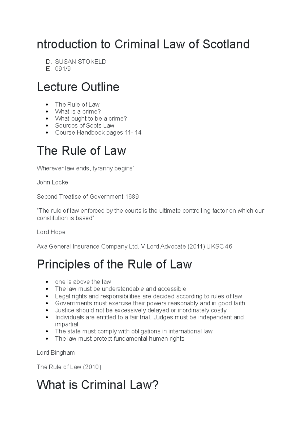 Introduction - notes - ntroduction to Criminal Law of Scotland D. SUSAN ...