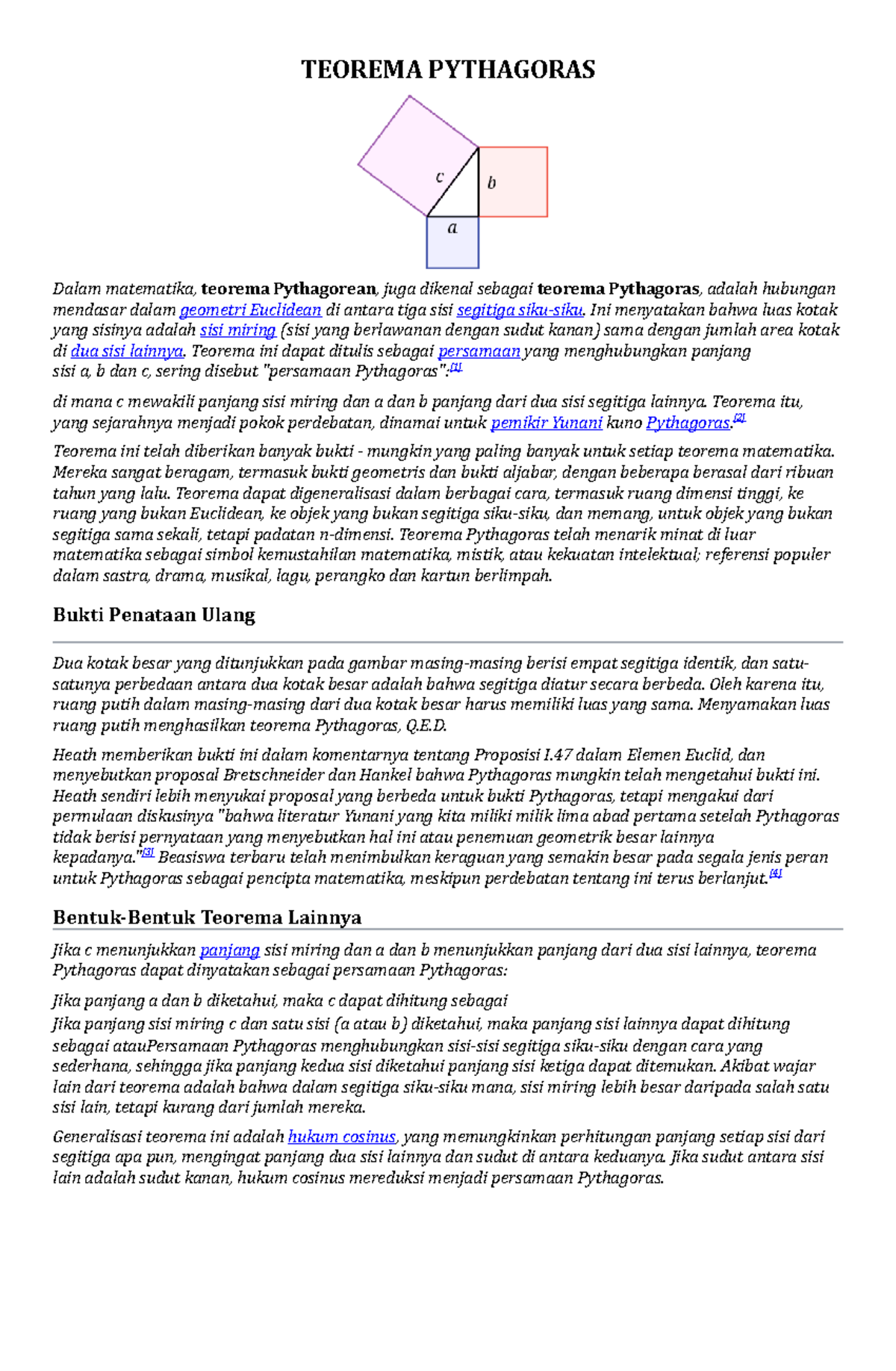 Makalah Matematika - semanagt!!!!! - TEOREMA PYTHAGORAS Dalam matematika, teorema Pythagorean ...