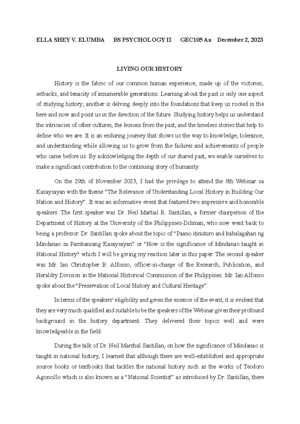 Webinar Reaction Paper ( Elumba) - ELLA SHEY V. ELUMBA BS PSYCHOLOGY II ...