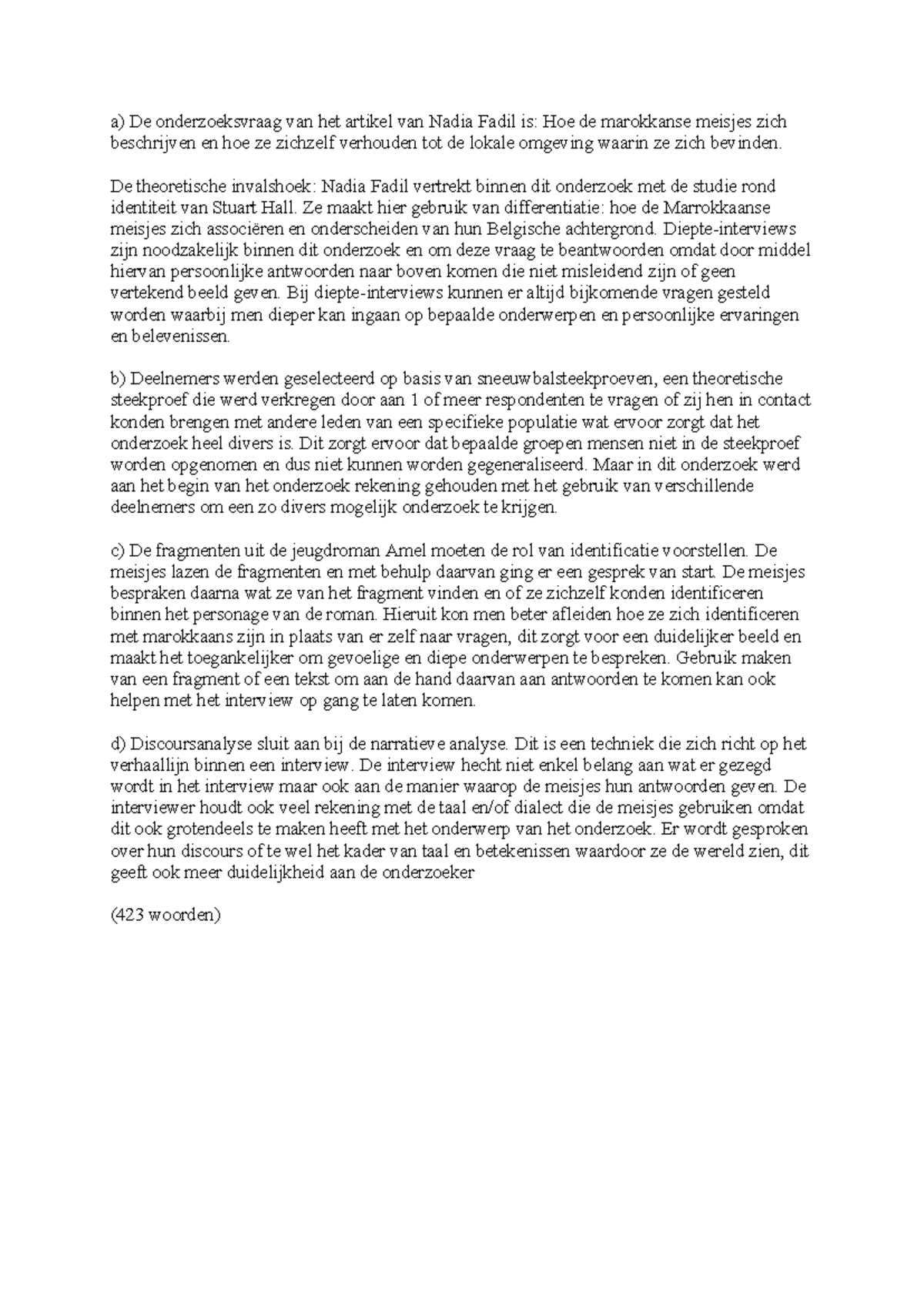 Methodologie module 12 - a) De onderzoeksvraag van het artikel van ...