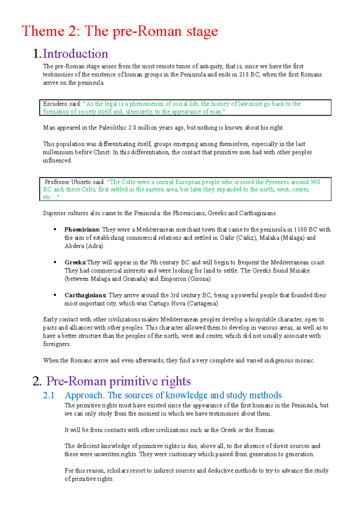 Lesson 4 Internship In History - Theme 2: The pre-Roman stage 1 The pre ...