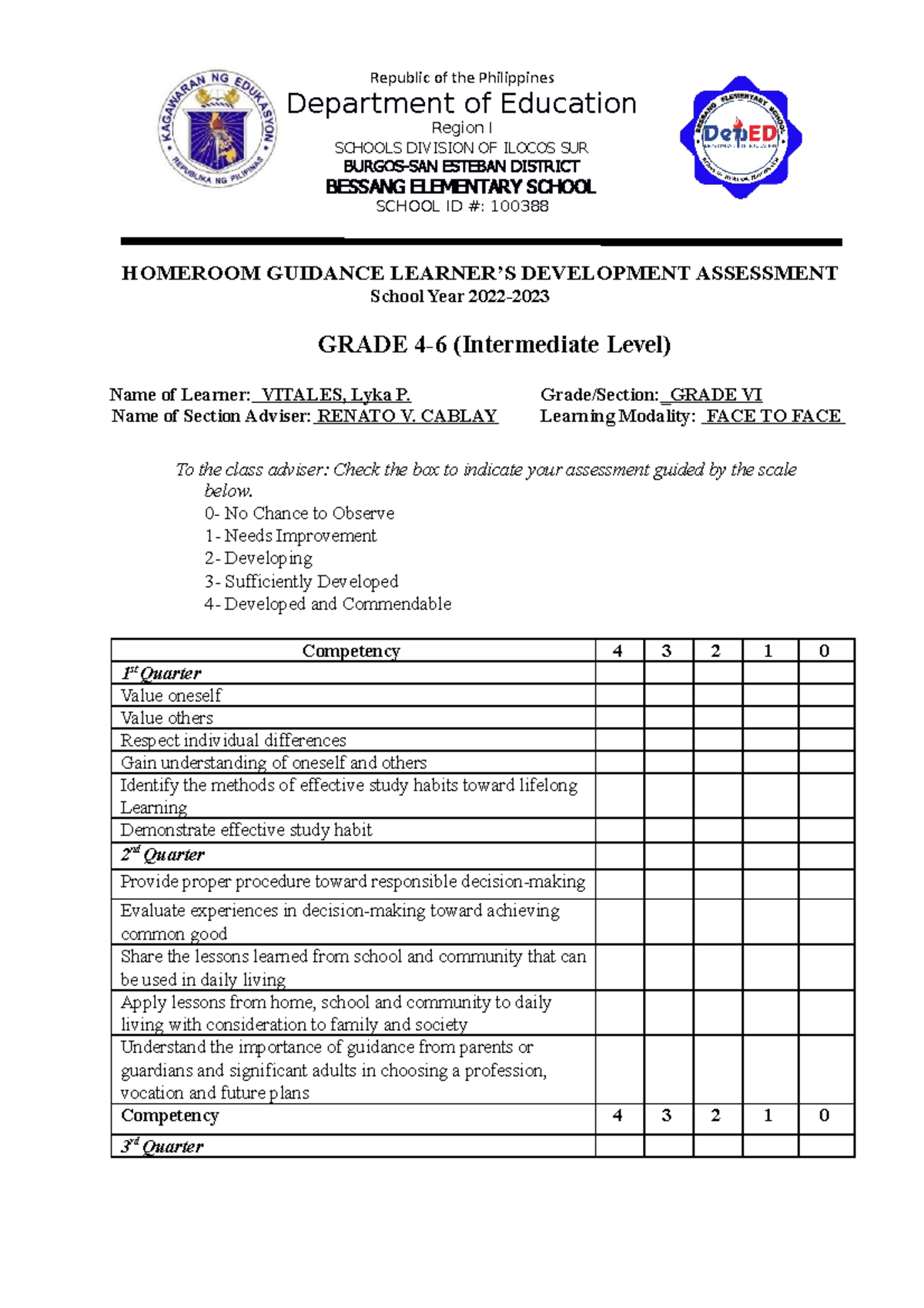 HGP-Assessment-Tool - HGP tool - Republic of the Philippines Department ...