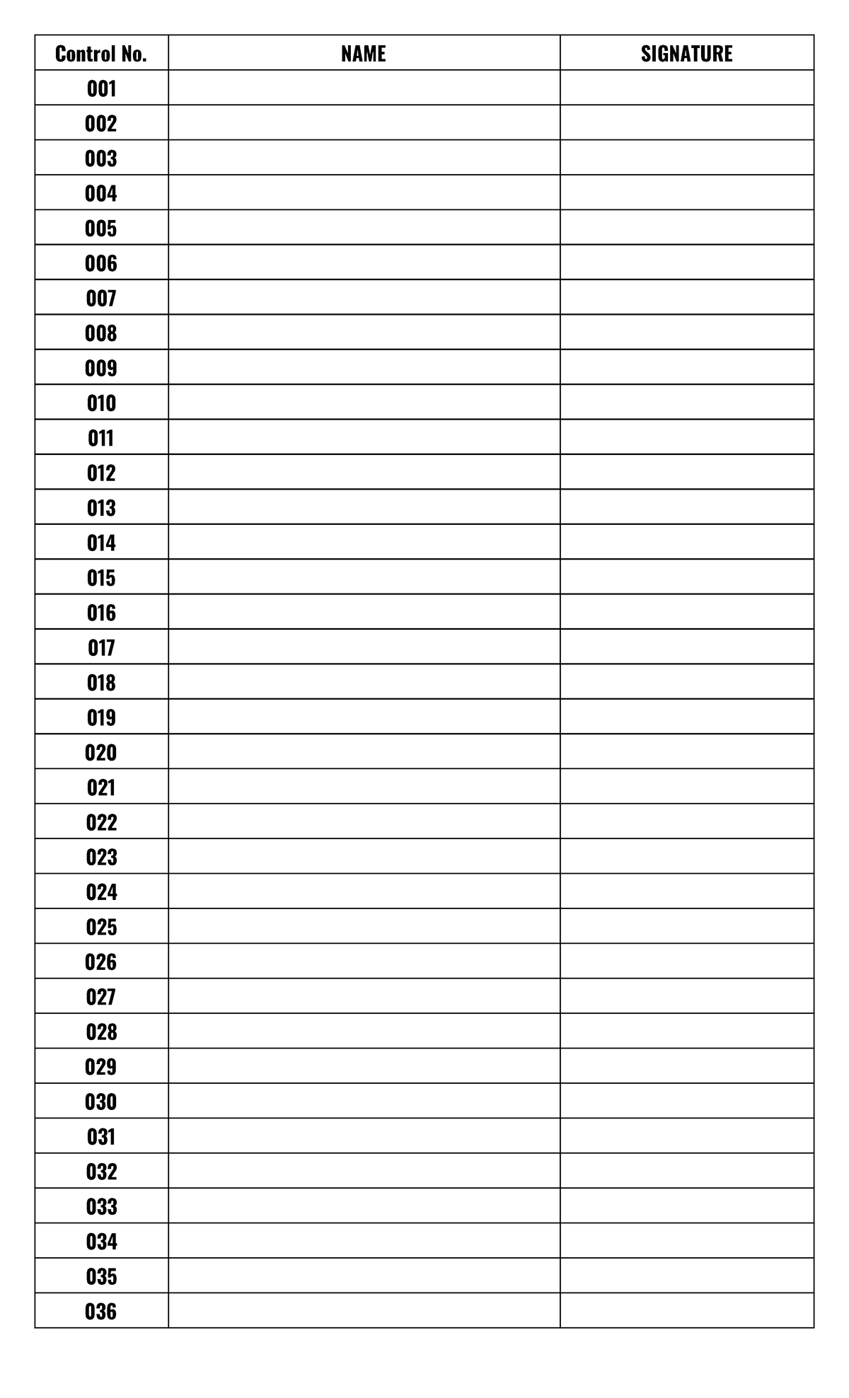 Control NO. ( L ) - Sheet 1 - Control No. NAME SIGNATURE - - Studocu