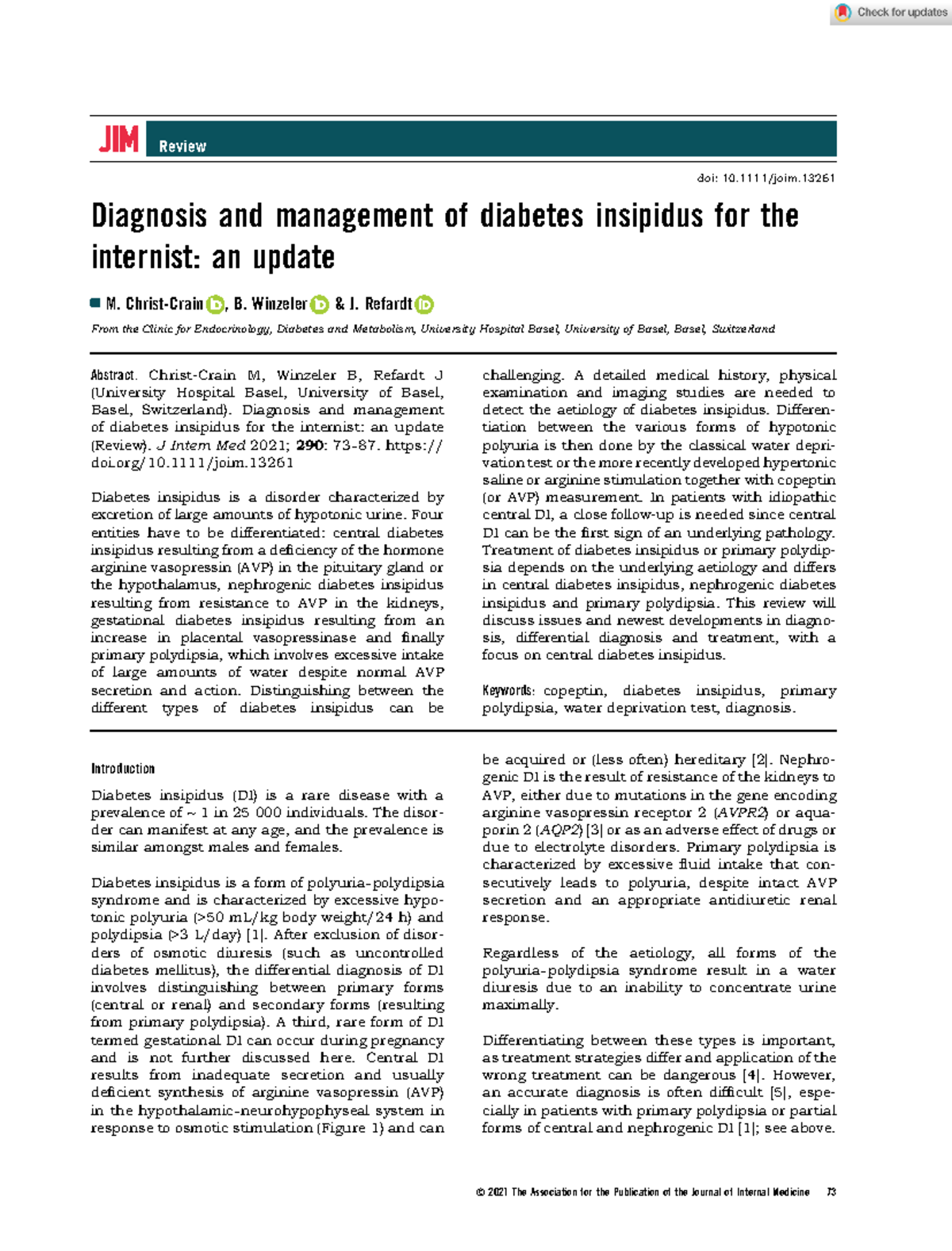 diabetes insipidus - doi: 10/joim. Diagnosis and management of diabetes ...