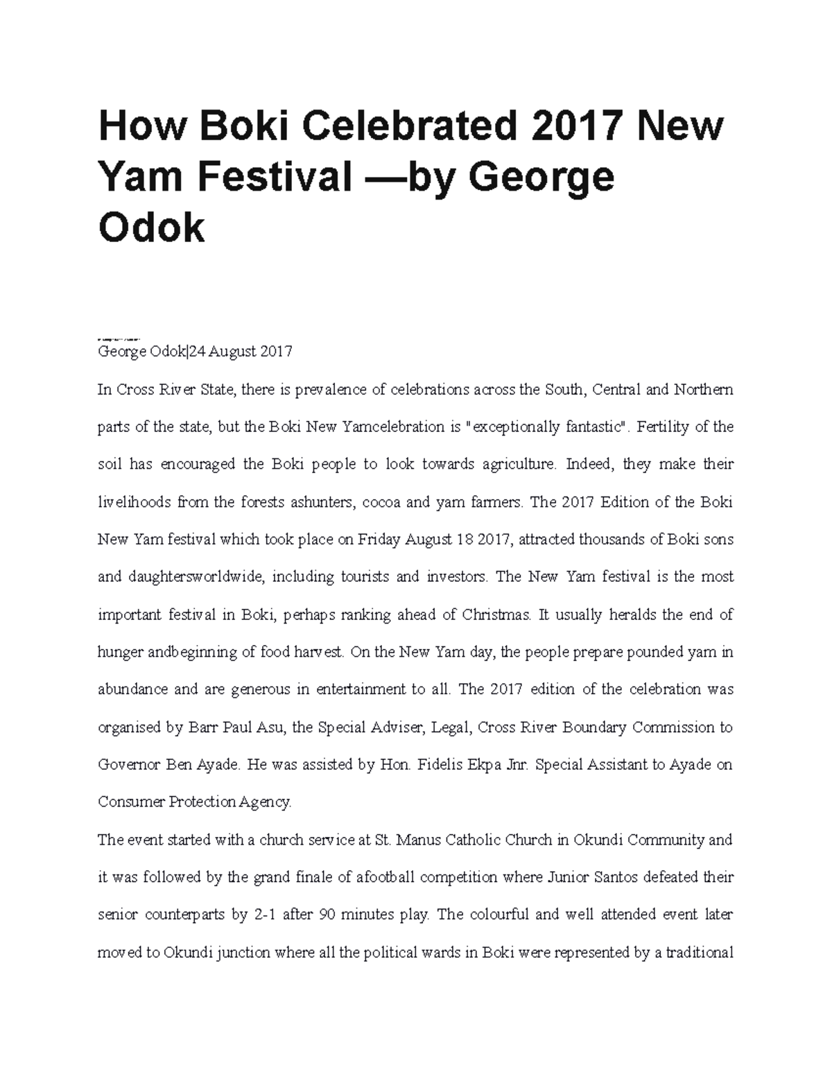 How Boki Celebrated 2017 New Yam Festival - Fertility of the soil has ...