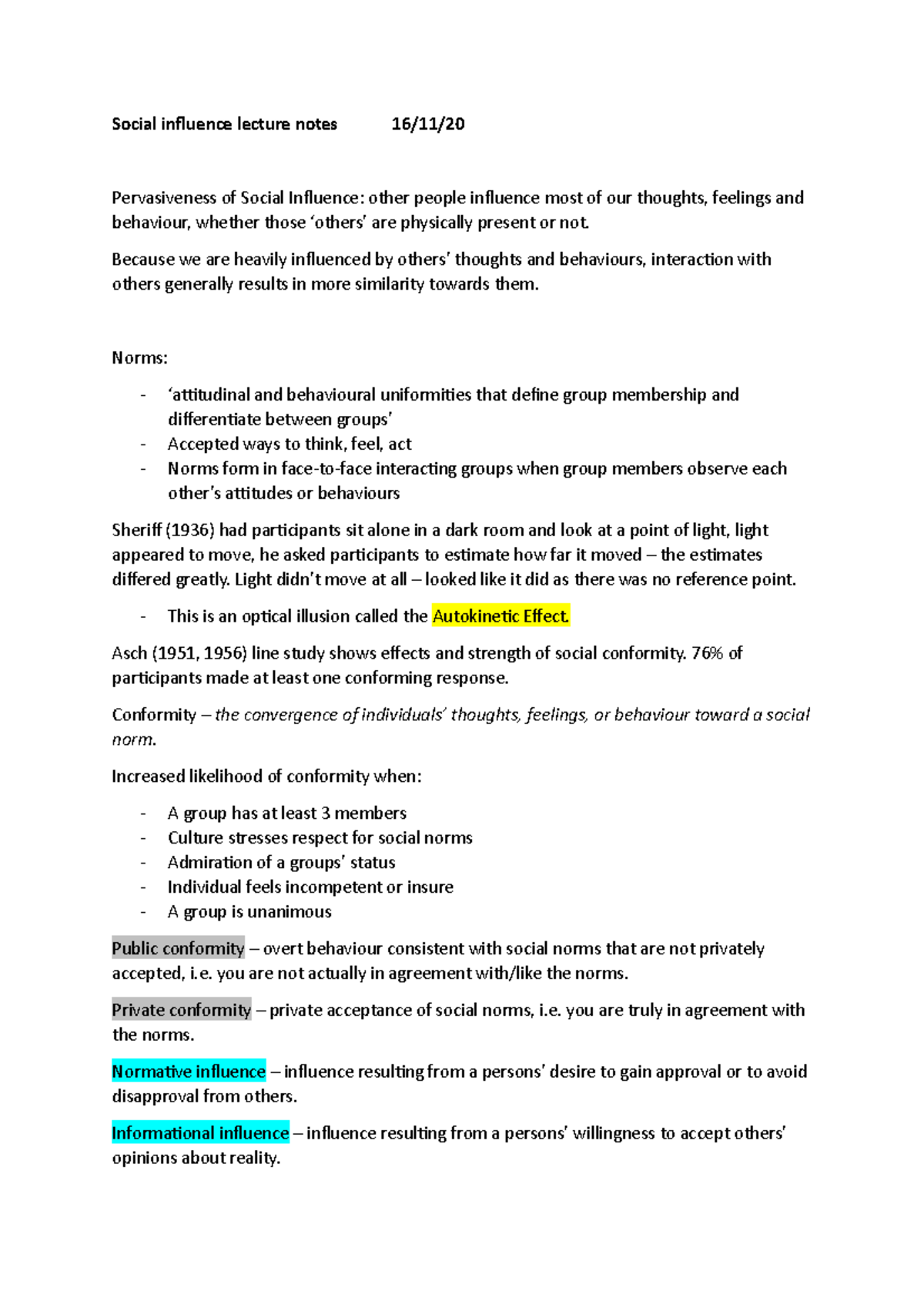 Social influence lecture notes - Because we are heavily influenced by ...