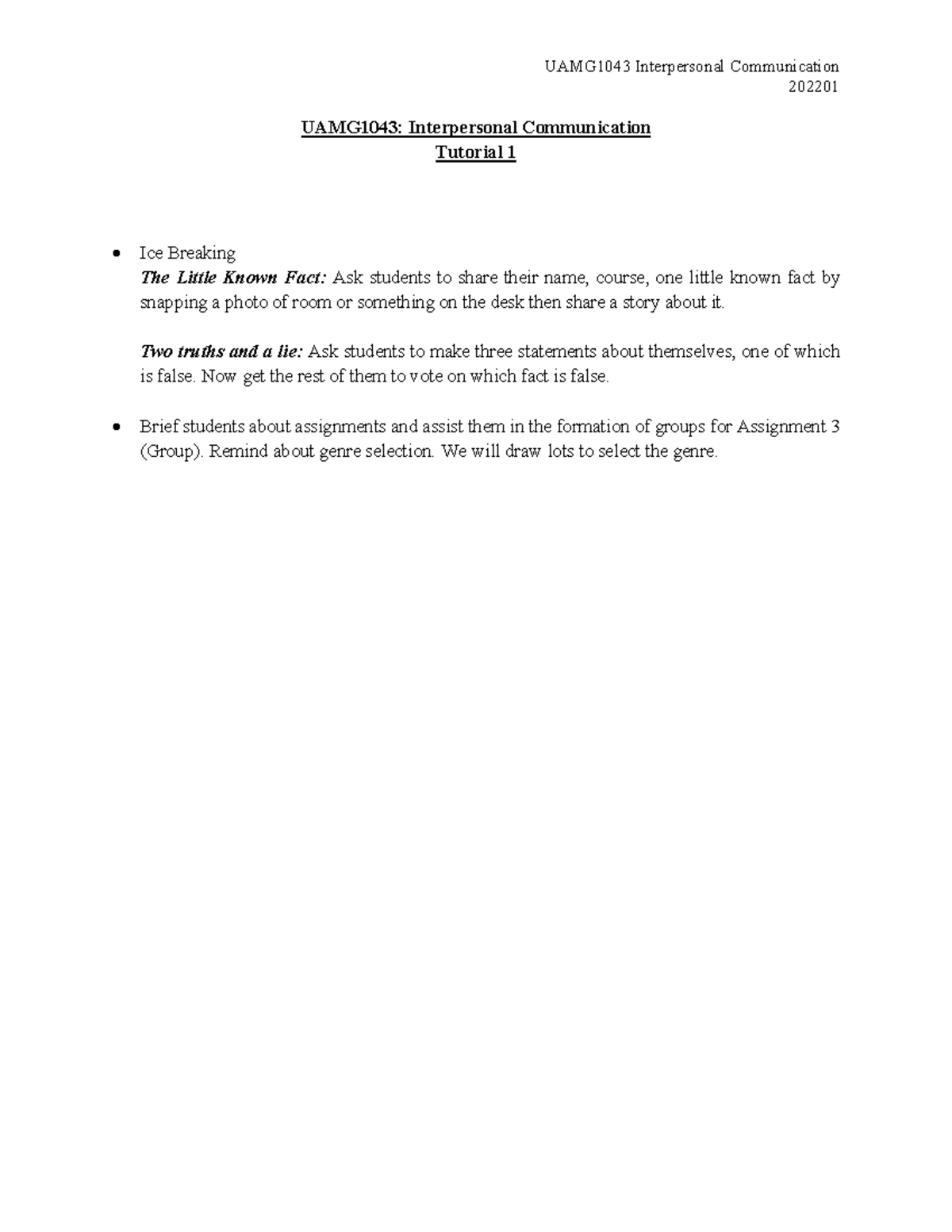 202201 - Tutorial Questions - Student Version - 202201 UAMG1043 ...