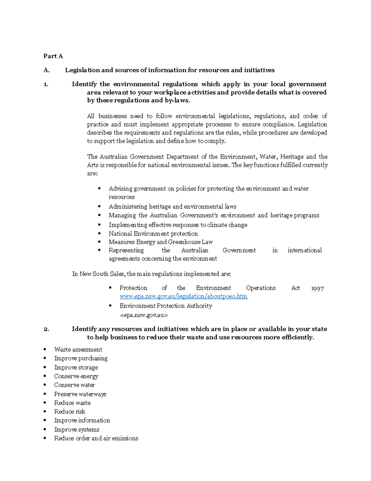 Bsbsus 401- in practical scenarios - Part A A. Legislation and sources ...