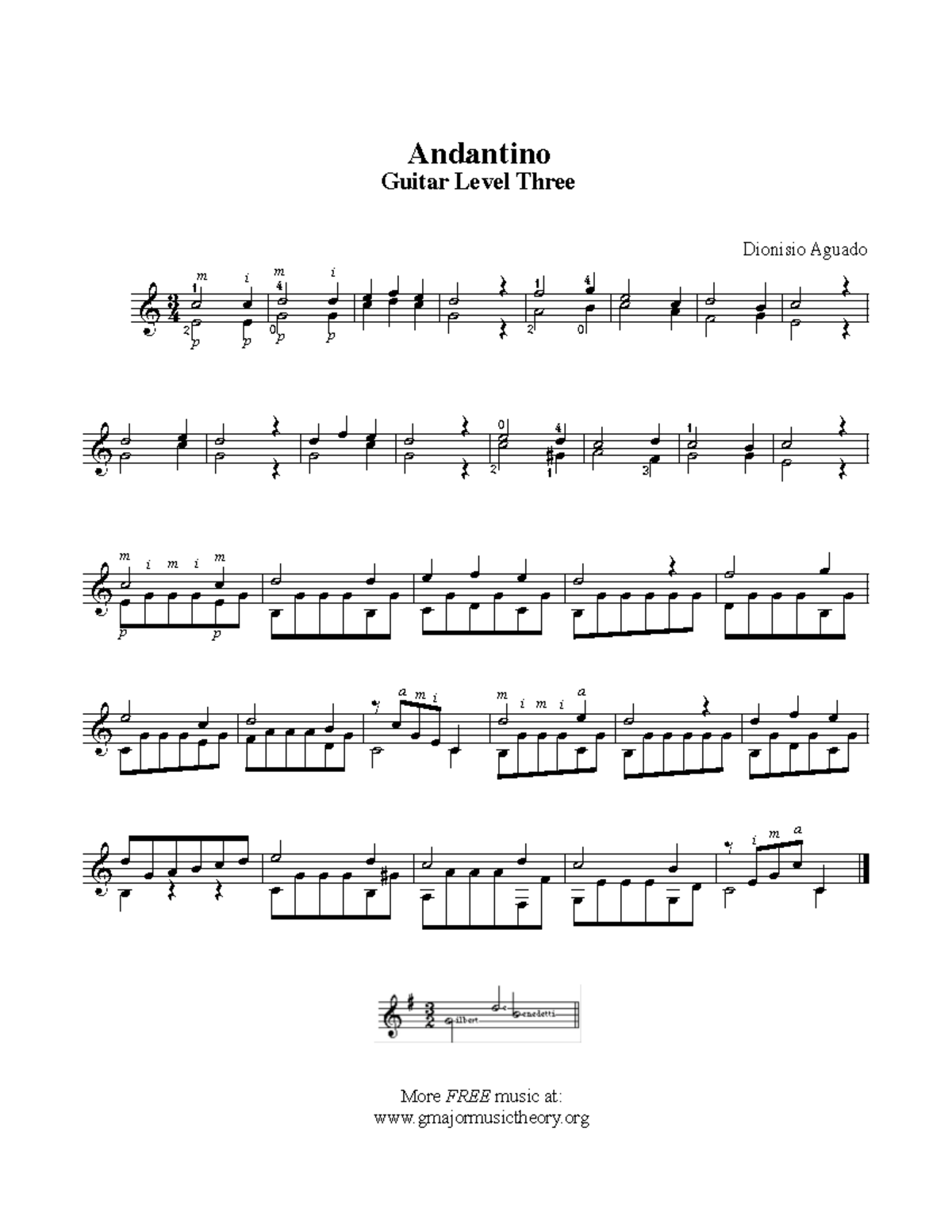 Andantino - partitura - & 4 3 ̇ 1 m œ i 2 ̇ p œ p ̇ 4 m œ i ̇ 0 p œ p ...