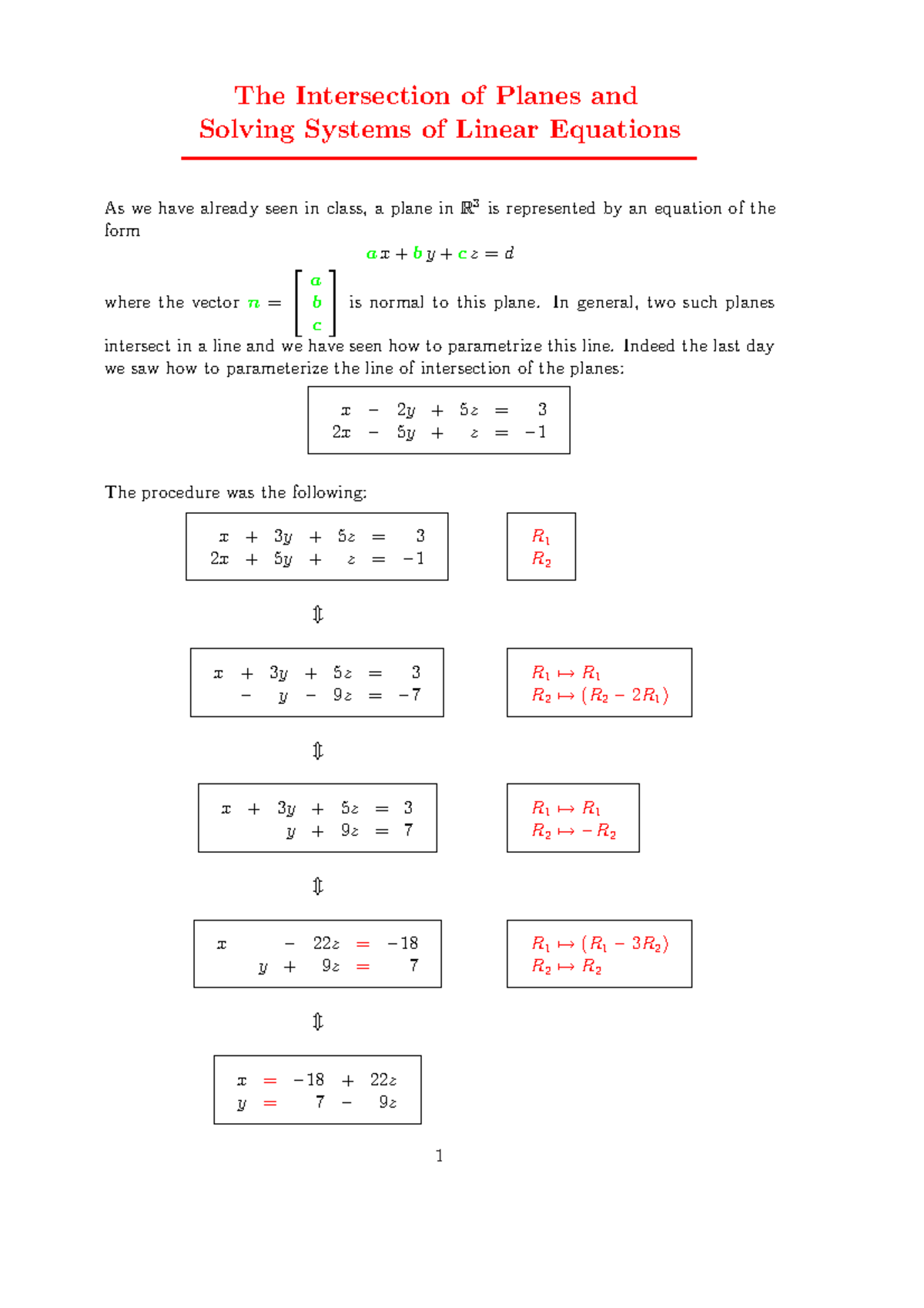 Intersection of Planes Solving Equations - The Intersection of Planes and Solving Systems of ...