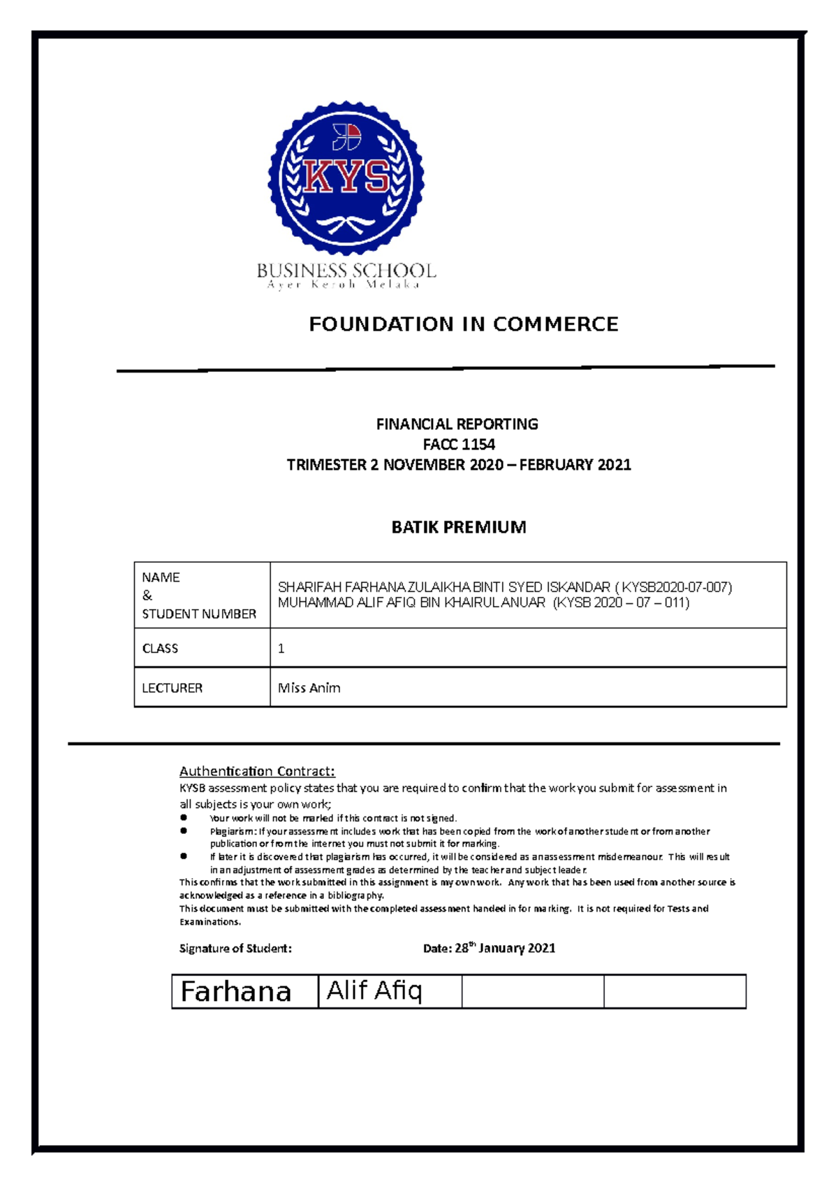 FACC1154 Financial Reporting - FOUNDATION IN COMMERCE FINANCIAL ...