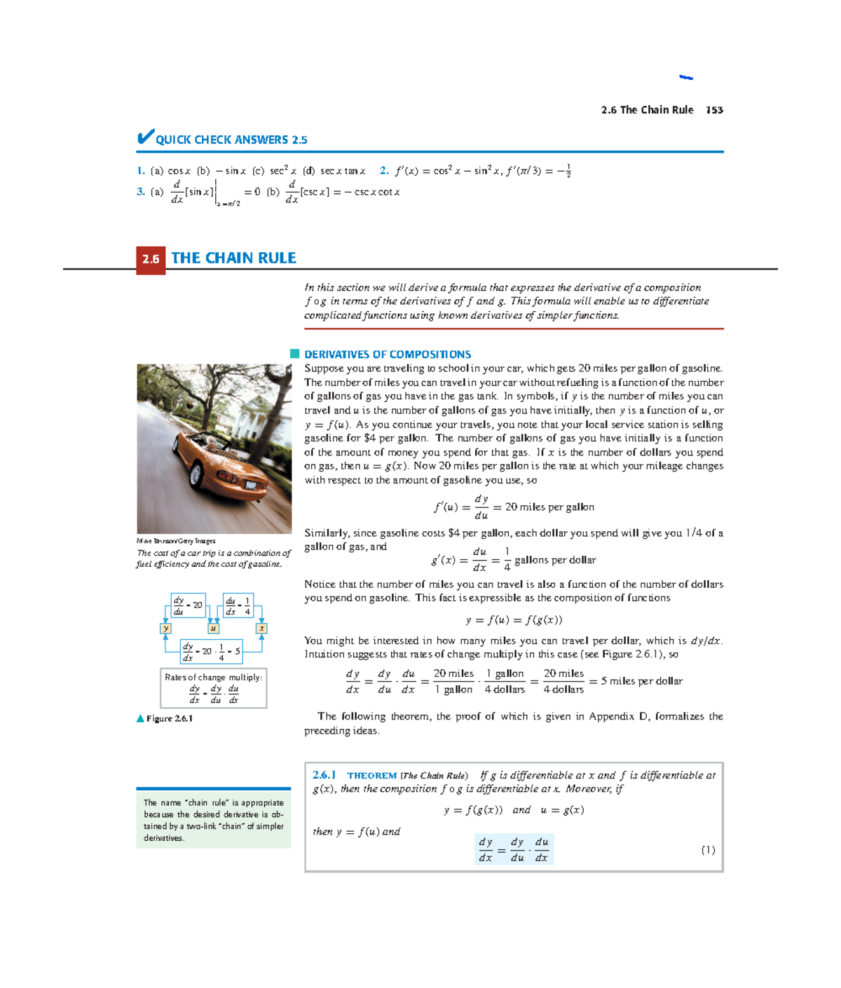 MATH CH2-6 - math work - 2 The Chain Rule 153 QUICK CHECK ANSWERS 2. 1. (a) cos x (b) − sin x (c ...