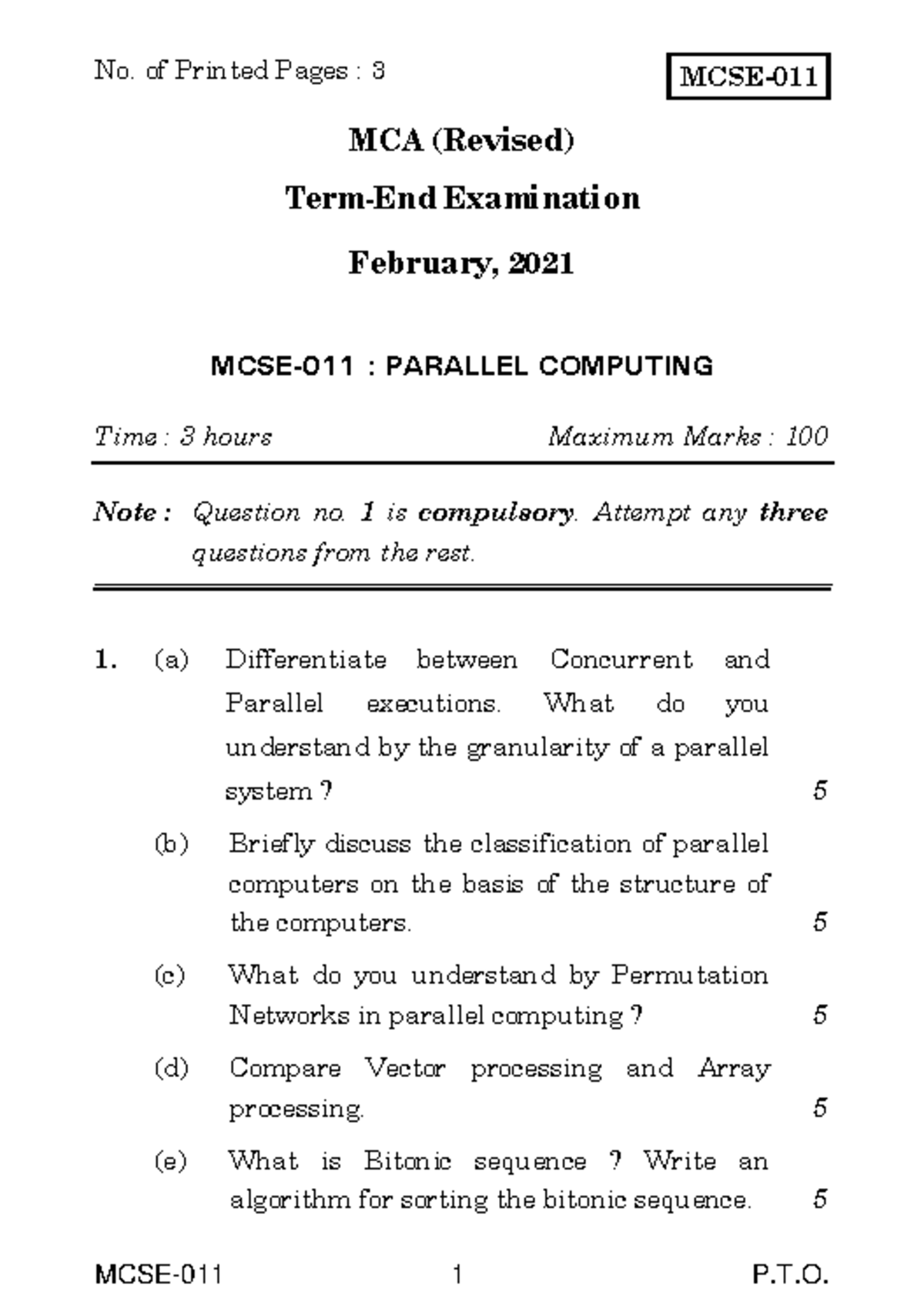 MCSE-11 - Question Paper - MCSE-011 1 P.T. MCSE- MCA (Revised) Term-End ...