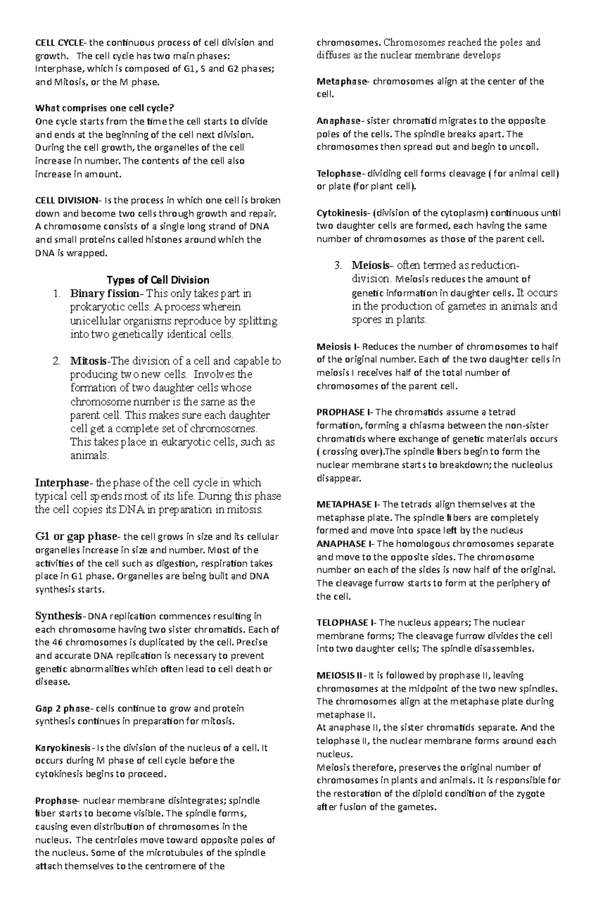 BIO-HAND-OUTS - fewrgewrg - CELL CYCLE- the continuous process of cell ...