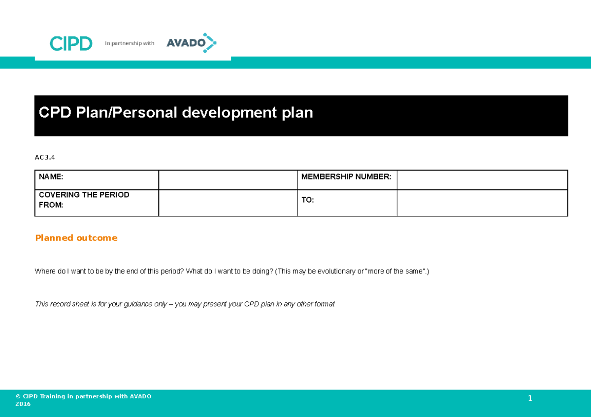 4DEP PDP Evaluation example ac 3.3 and 3 - © CIPD Training in ...