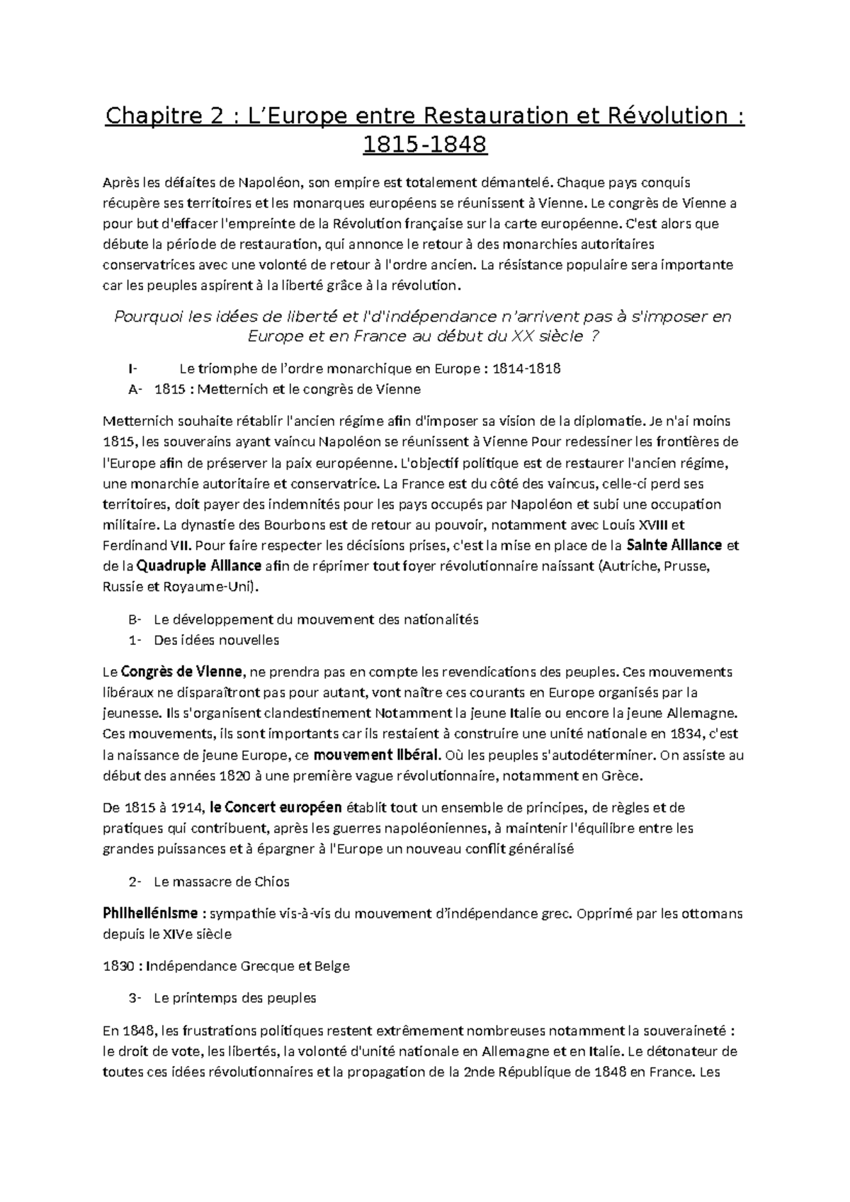 Chap 2 L'Europe entre Restauration et révolution - Chapitre 2 : L ...