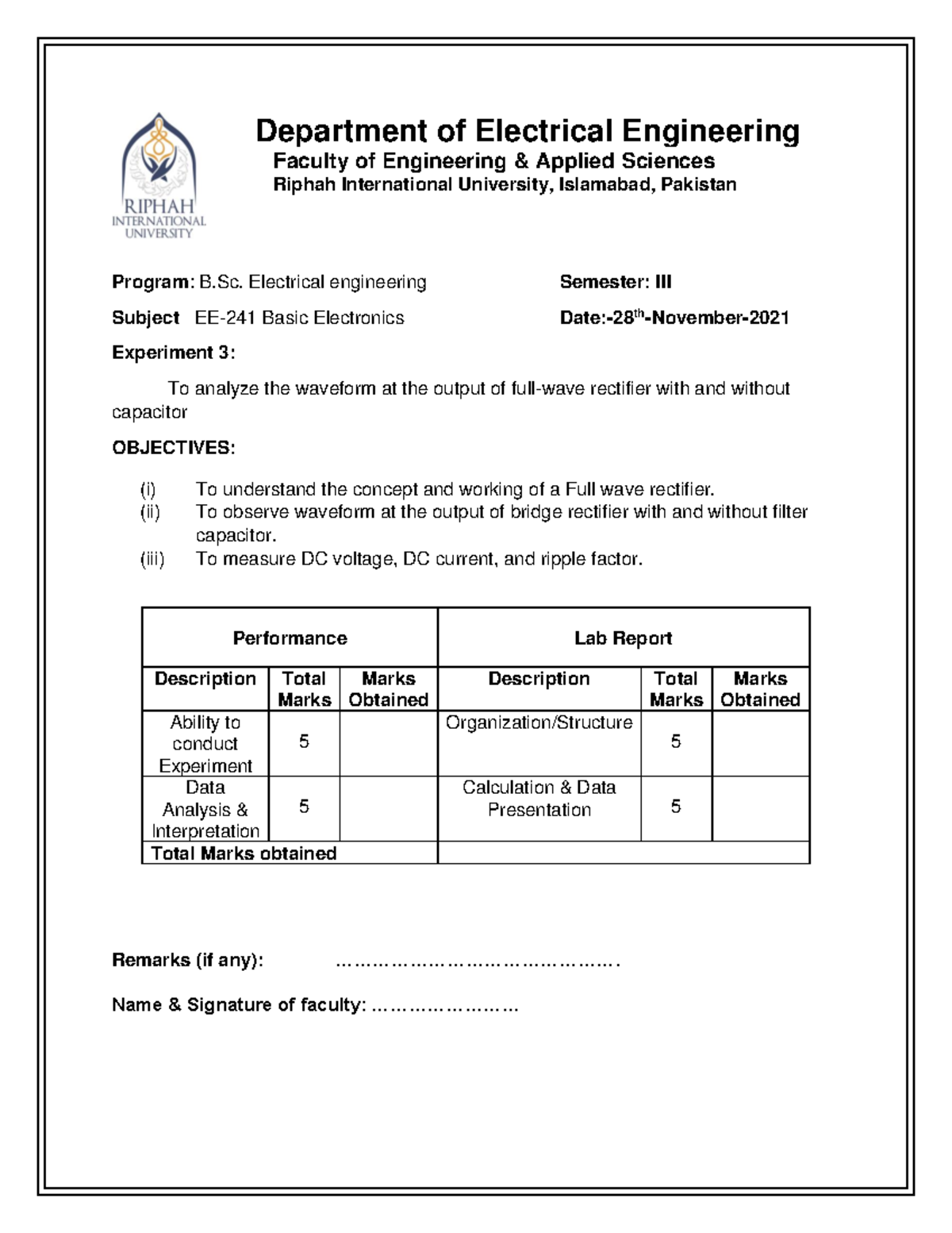 Basic Electronics LAB-3 - Department of Electrical Engineering Faculty ...