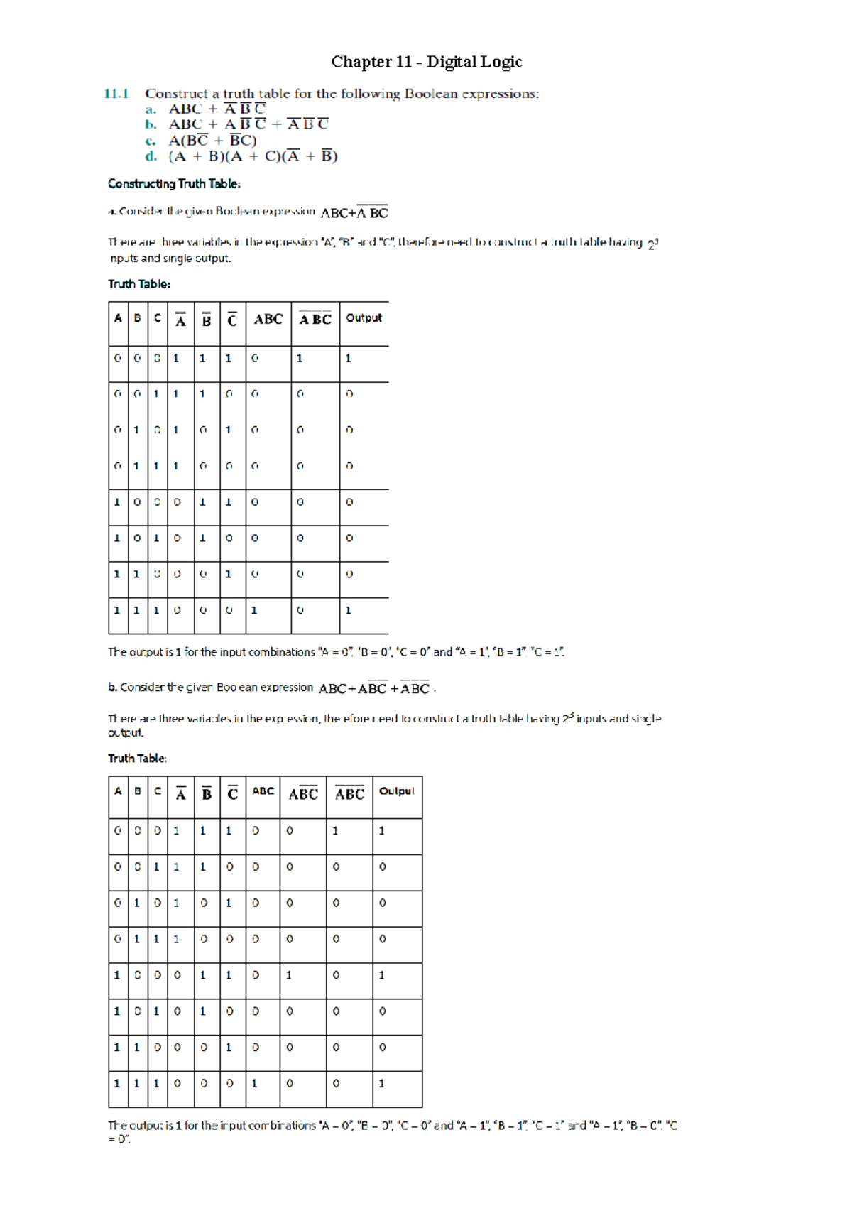Review questions chapter 11 - Chapter 11 - Digital Logic The output is 1 for the input ...