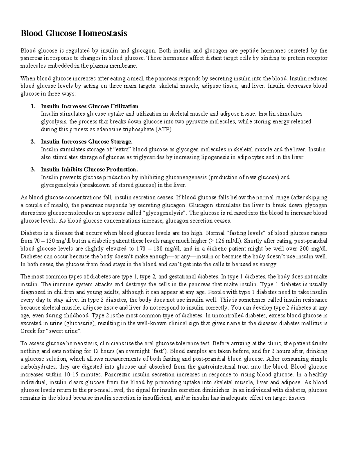 Virtual Glucose Lab Background - Blood Glucose Homeostasis Blood ...