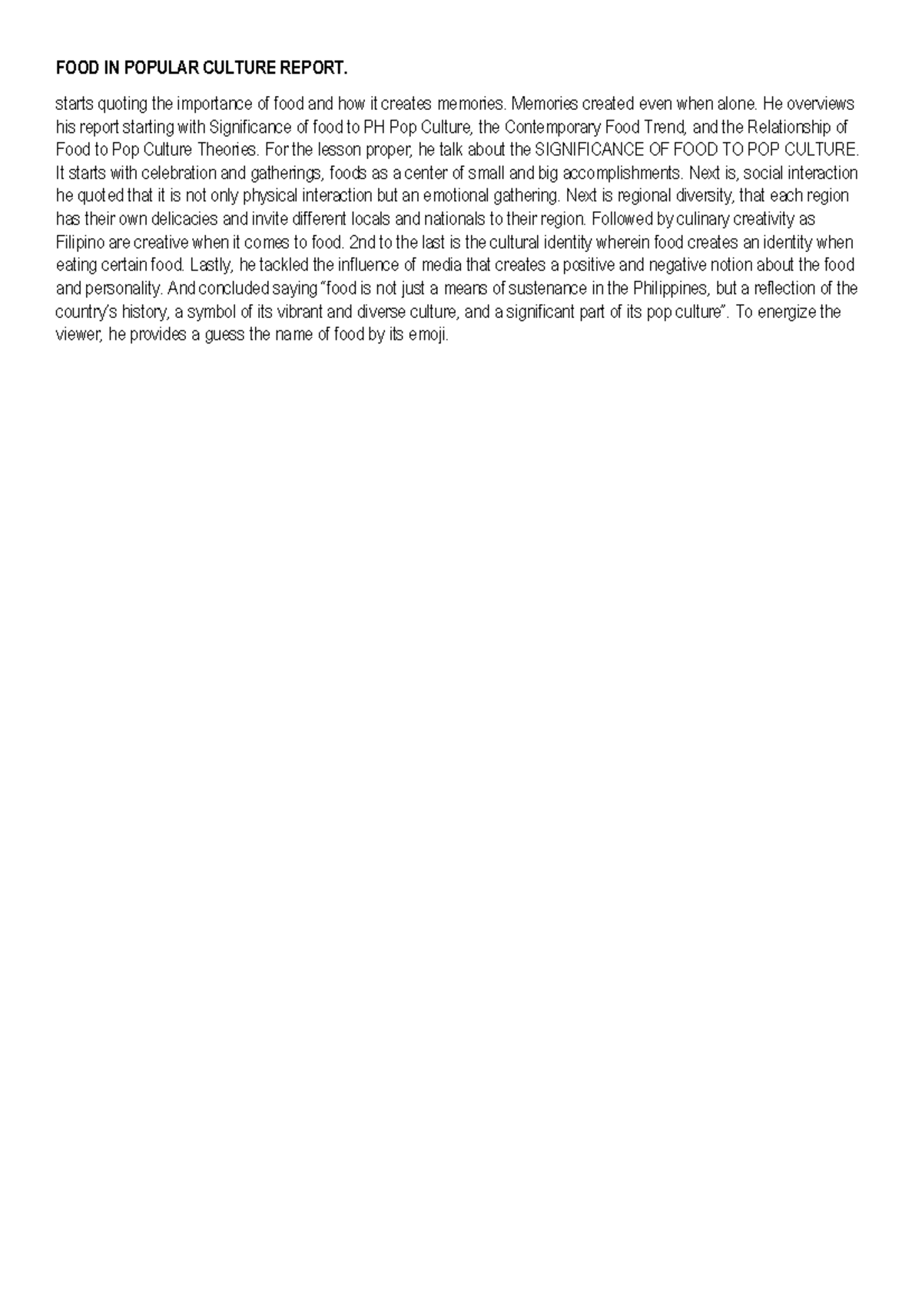 FOOD IN Popular Culture Report - FOOD IN POPULAR CULTURE REPORT. starts ...