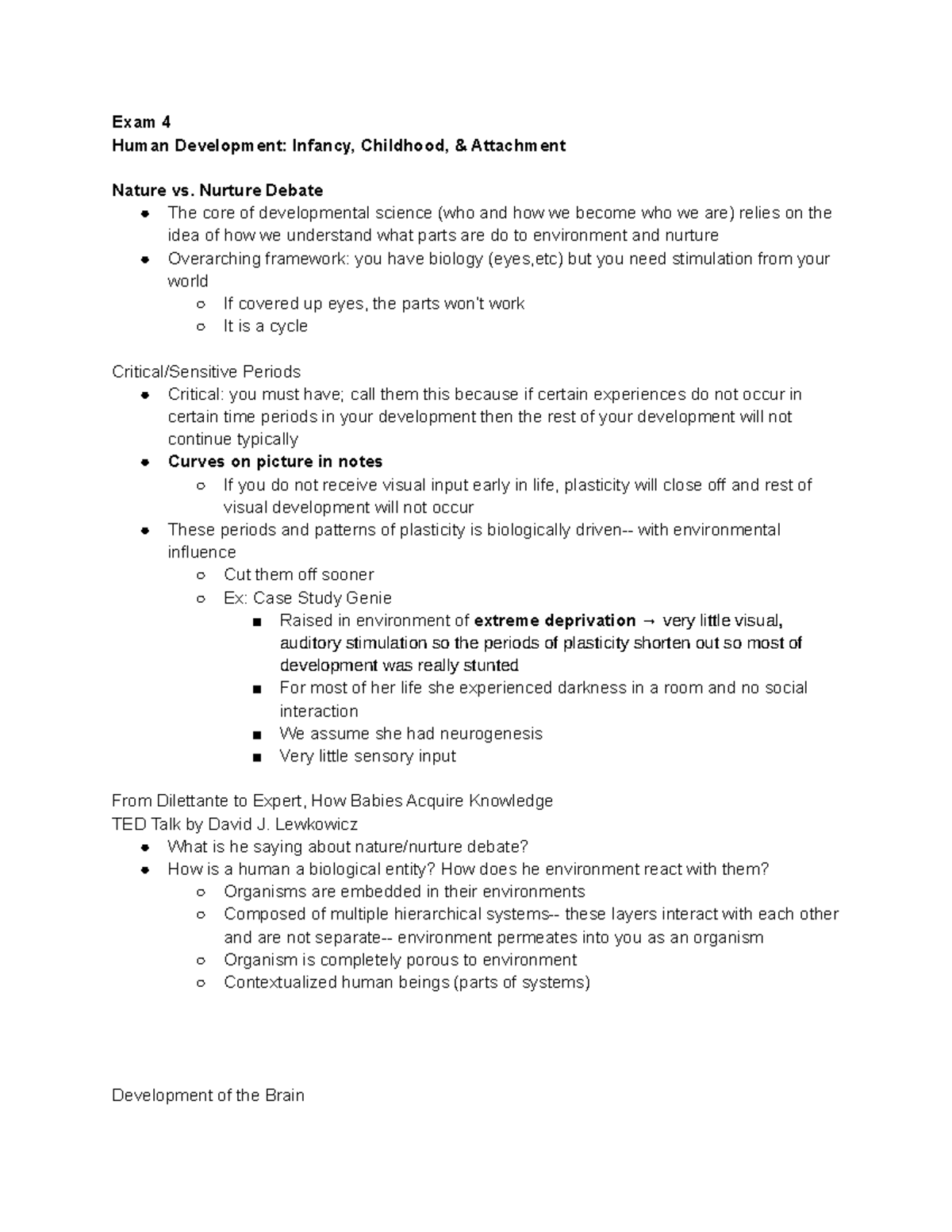 Psych EXAM 4.docx - study guide - Exam 4 Human Development: Infancy ...