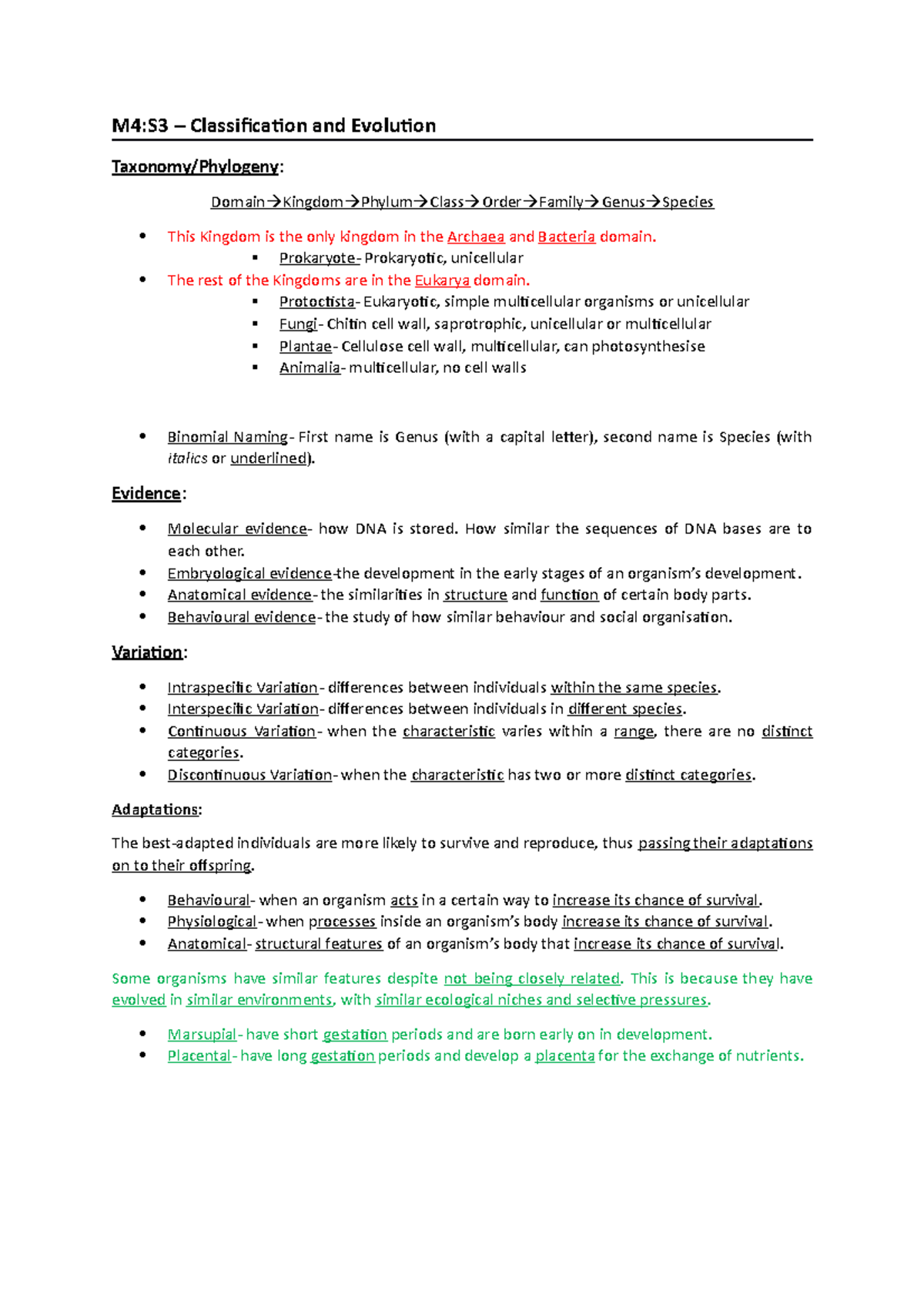 M4,S3- Classification and Evolution - Studocu