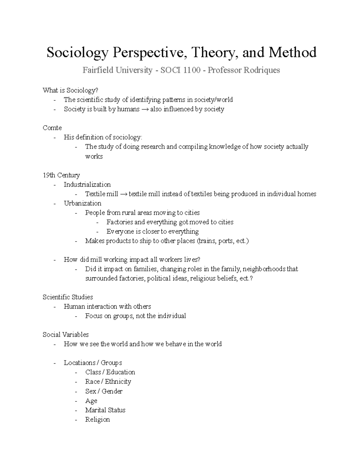 SOCI 1100 - Ch 1 Sociology Perspective, Theory, and Method - Sociology ...