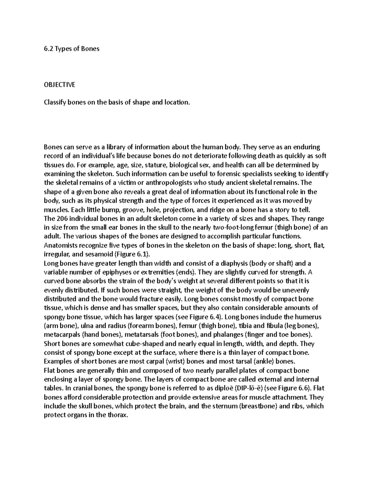 6.2 Types of Bones - Essay of needed information for class from ...