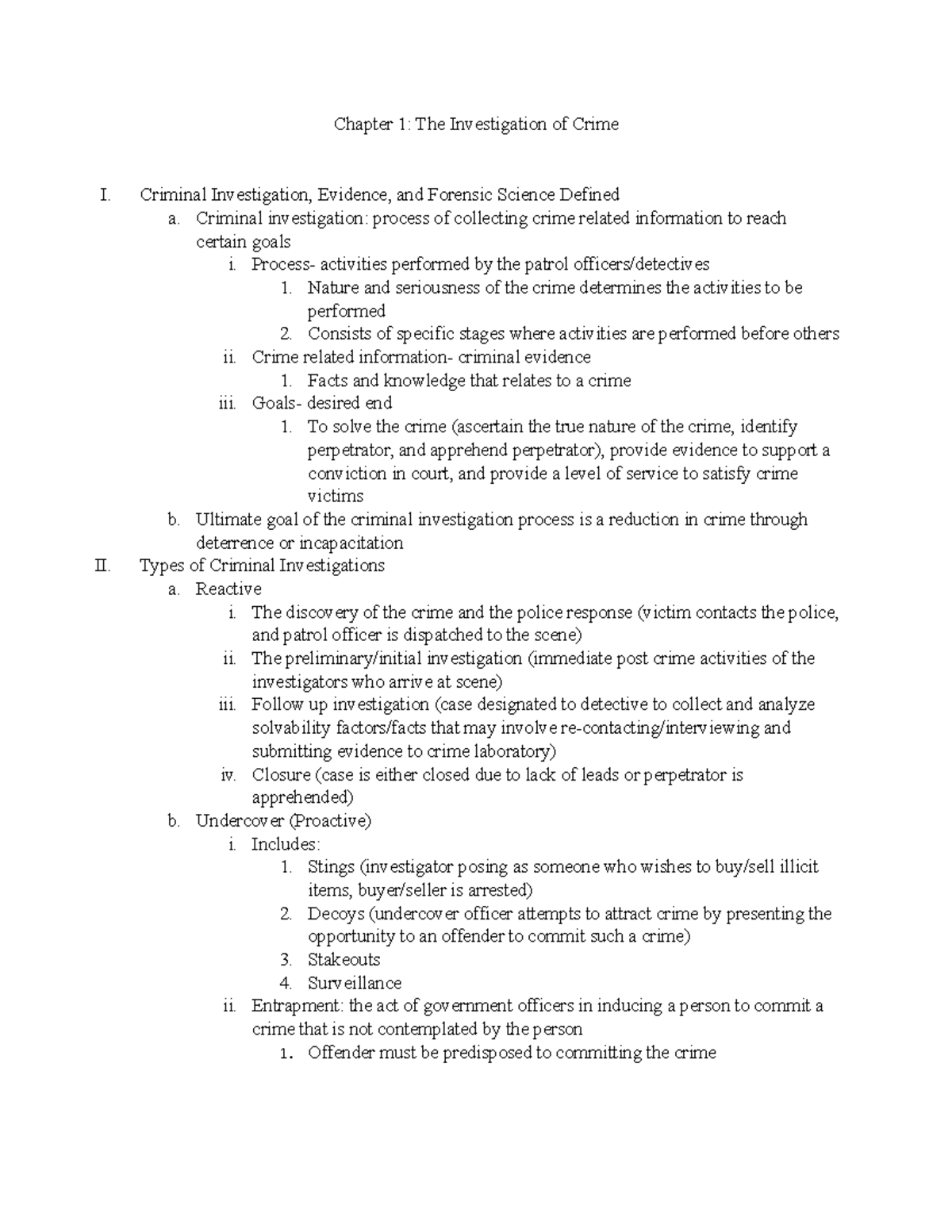 Chapter 1 - Chapter 1: The Investigation of Crime I. II. Criminal ...