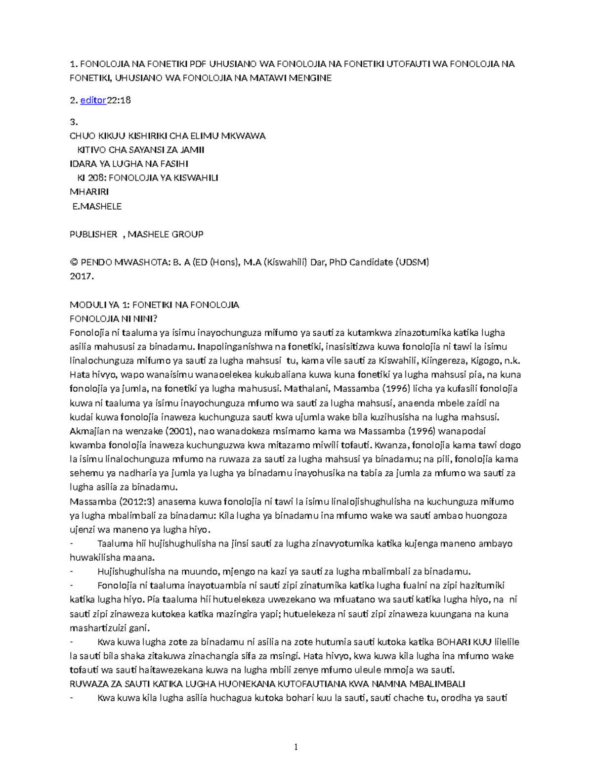 fonetiki na fonolojia - 1. FONOLOJIA NA FONETIKI PDF UHUSIANO WA FONOLOJIA NA FONETIKI UTOFAUTI ...