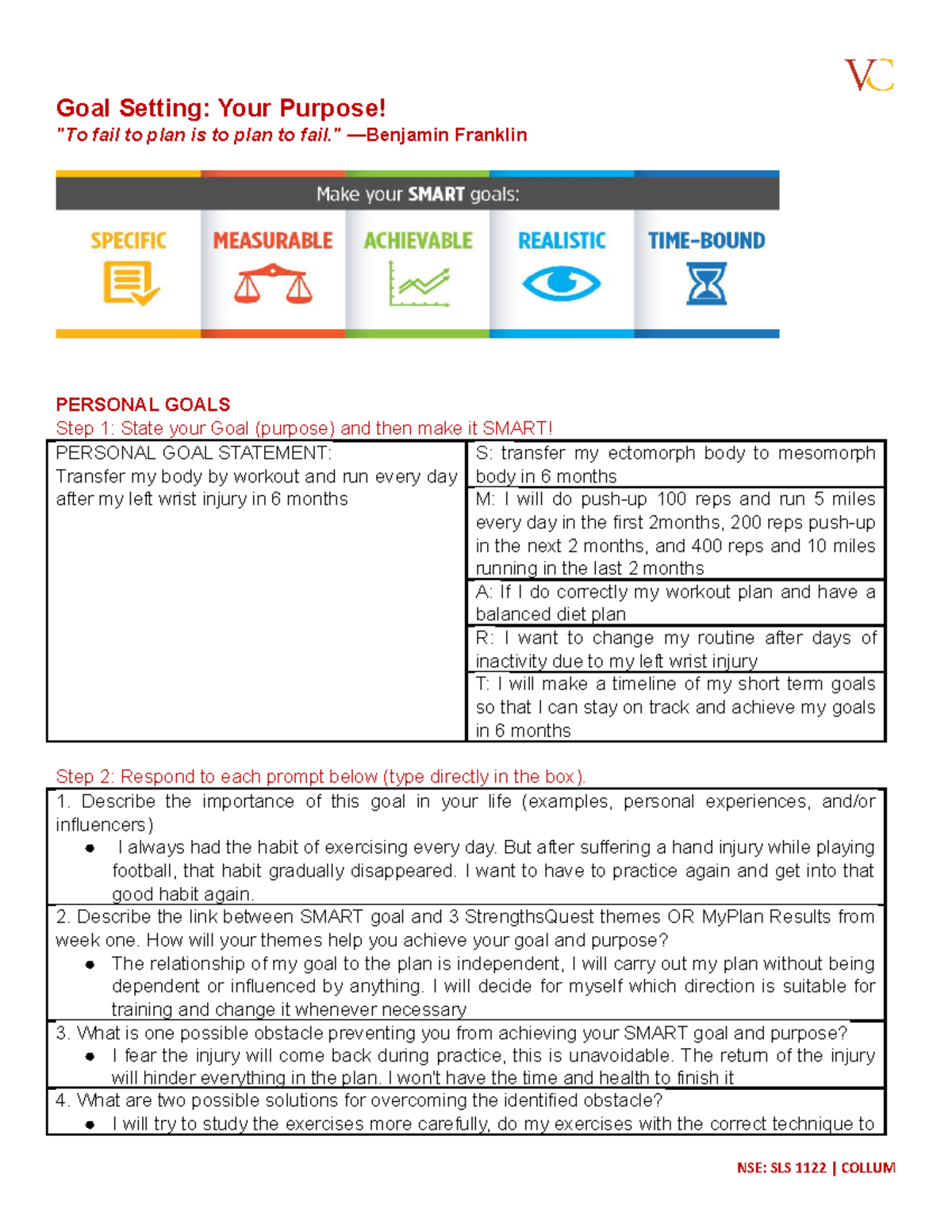 Smartgoal Online Activity - Goal Setting: Your Purpose! "To fail to ...
