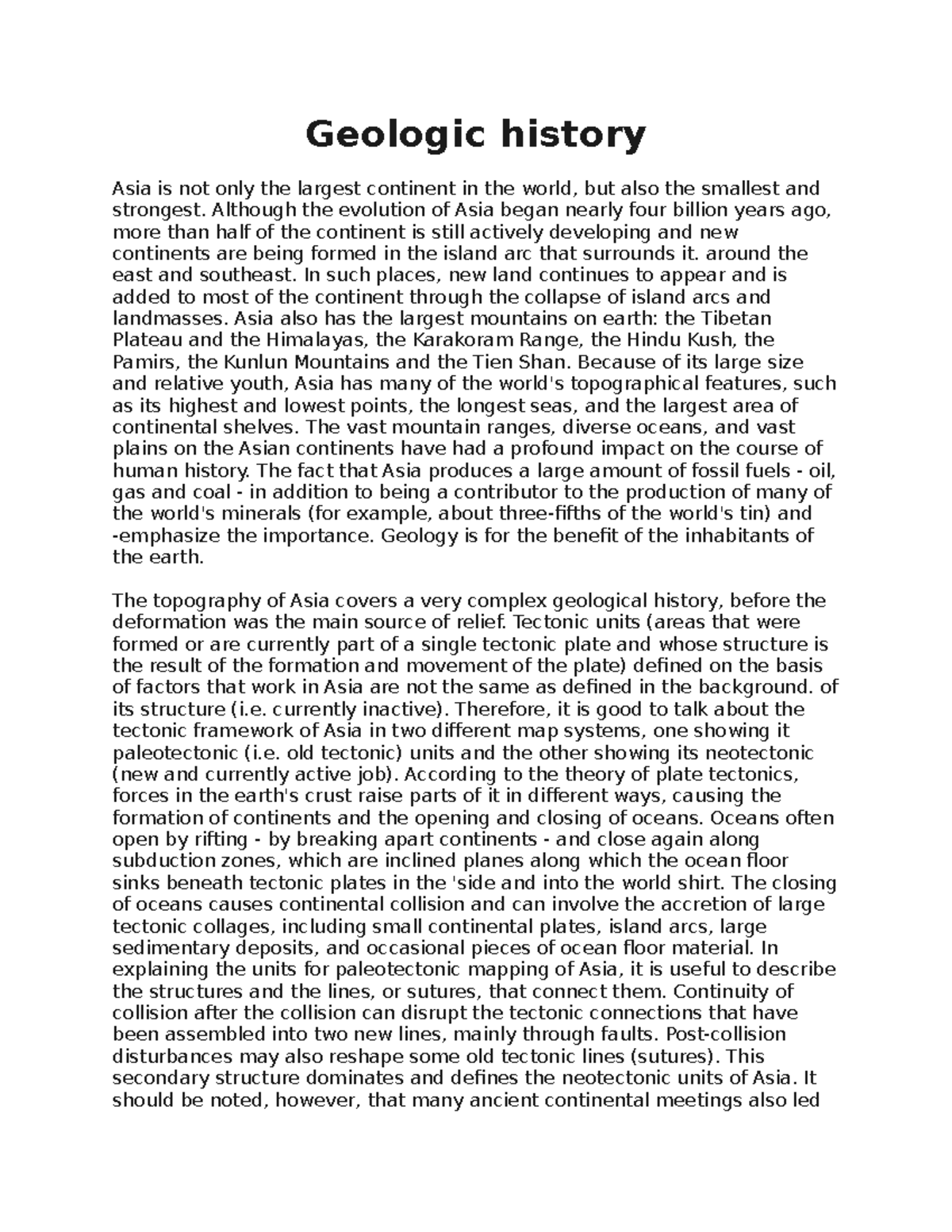 History of Asia 3 - Lecture notes - Geologic history Asia is not only ...