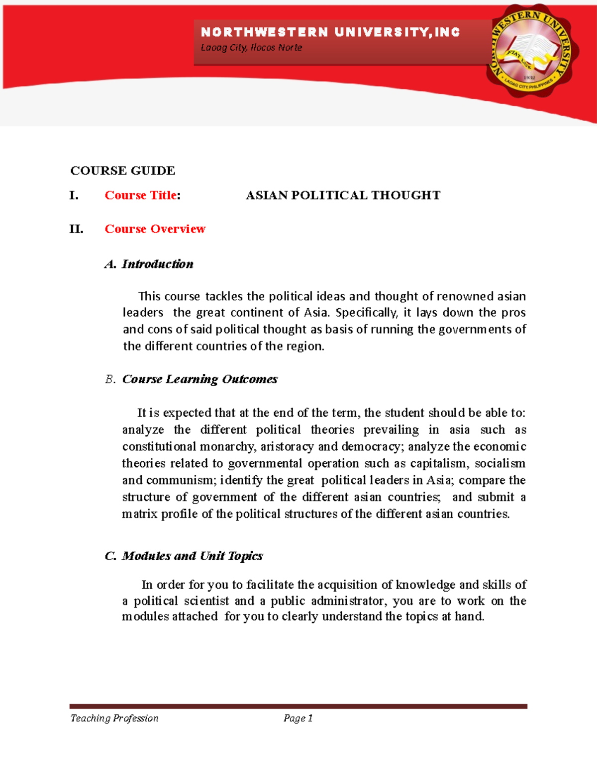 Asian-Studies - Course syllabus - ####### COURSE GUIDE ####### I ...