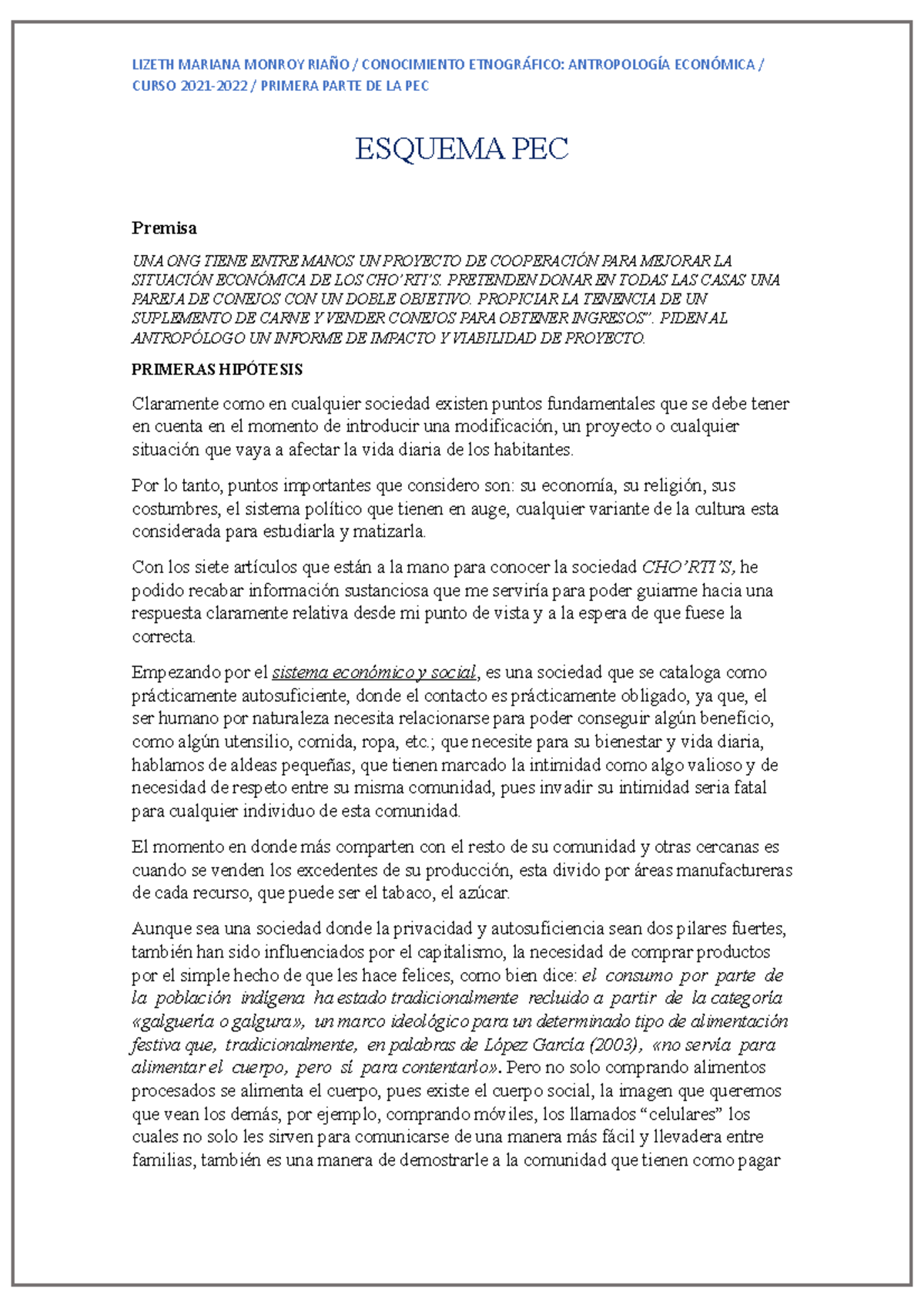 Esquema PEC (1) primera parte - LIZETH MARIANA MONROY RIAÑO / CONOCIMIENTO ETNOGRÁFICO ...