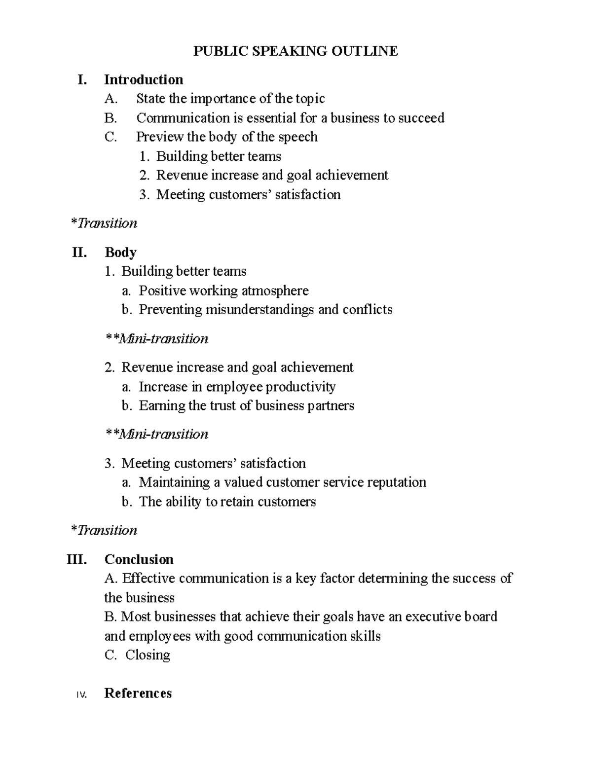 PS Outline - Communication - PUBLIC SPEAKING OUTLINE I. Introduction A ...
