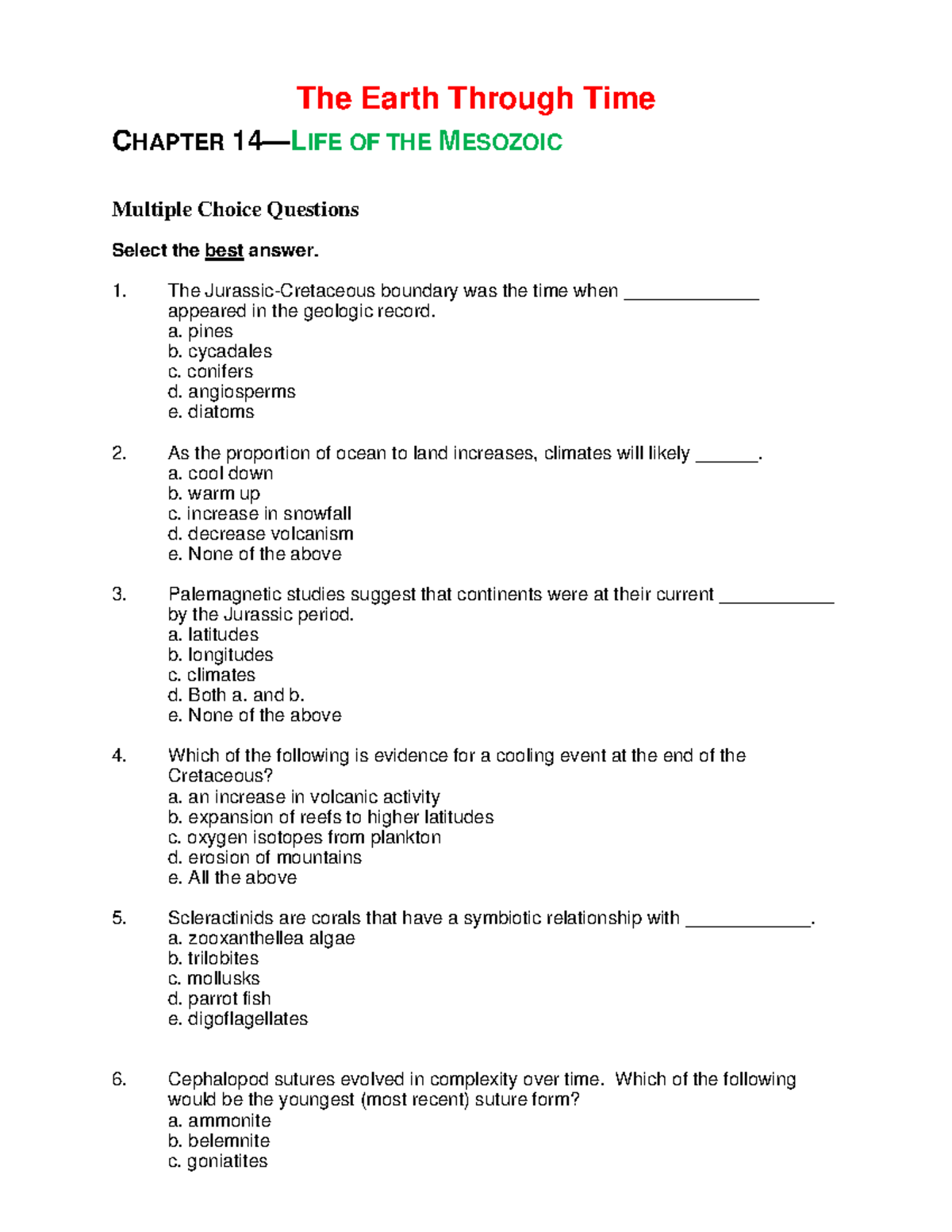 Ch14 Life of the Mesozoic Test - The Earth Through Time CHAPTER 14 ...