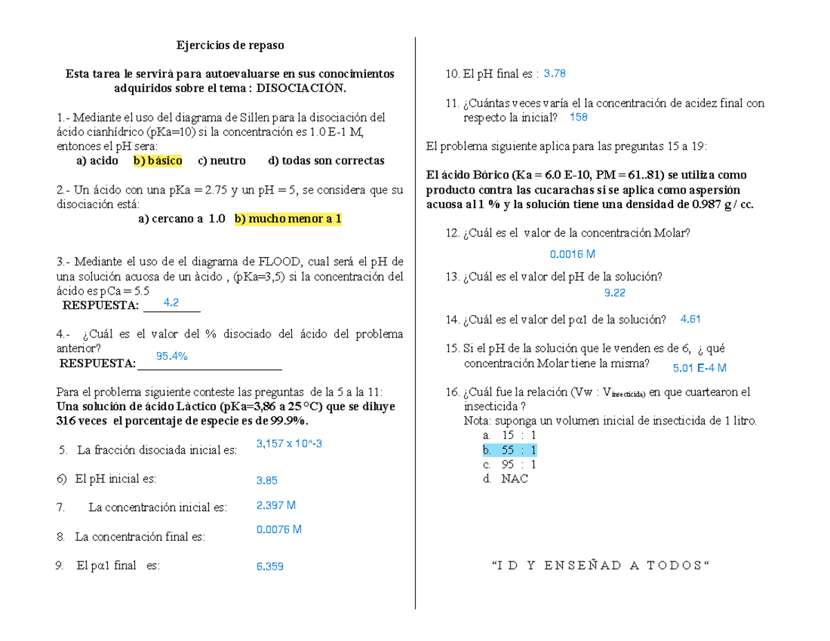 Ejercicios de repaso - Ejercicios de repaso Esta tarea le servirà para ...