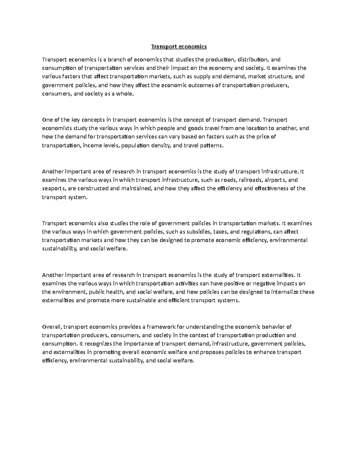 Transport economics - Transport economics Transport economics is a ...