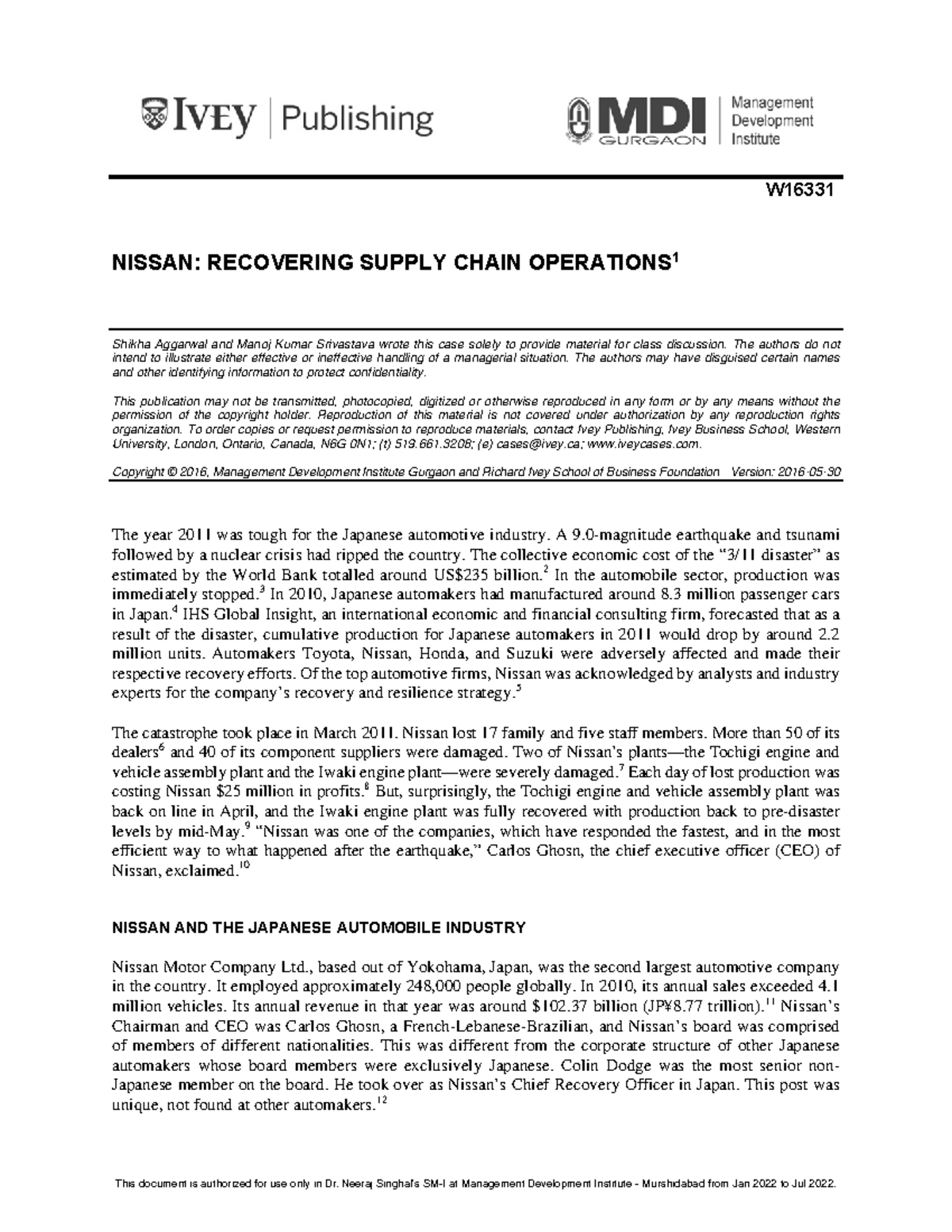 a case study of the disruption caused in 2011 in automative industry ...