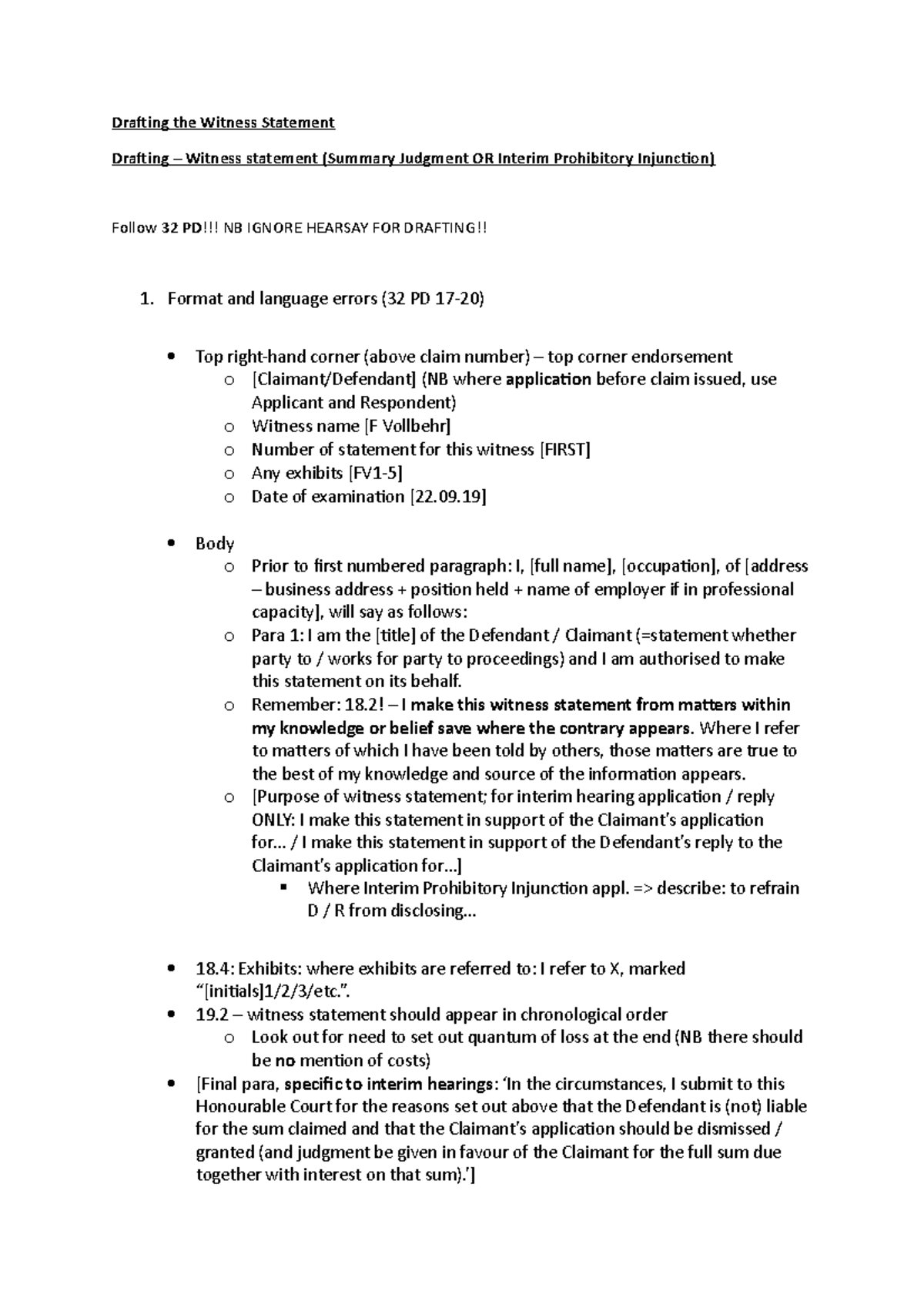 Drafting the Witness Statement - Drafting the Witness Statement ...