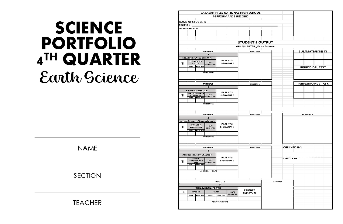 4th QTR Portfolio Earth Science - NAME OF STUDENT: - Studocu