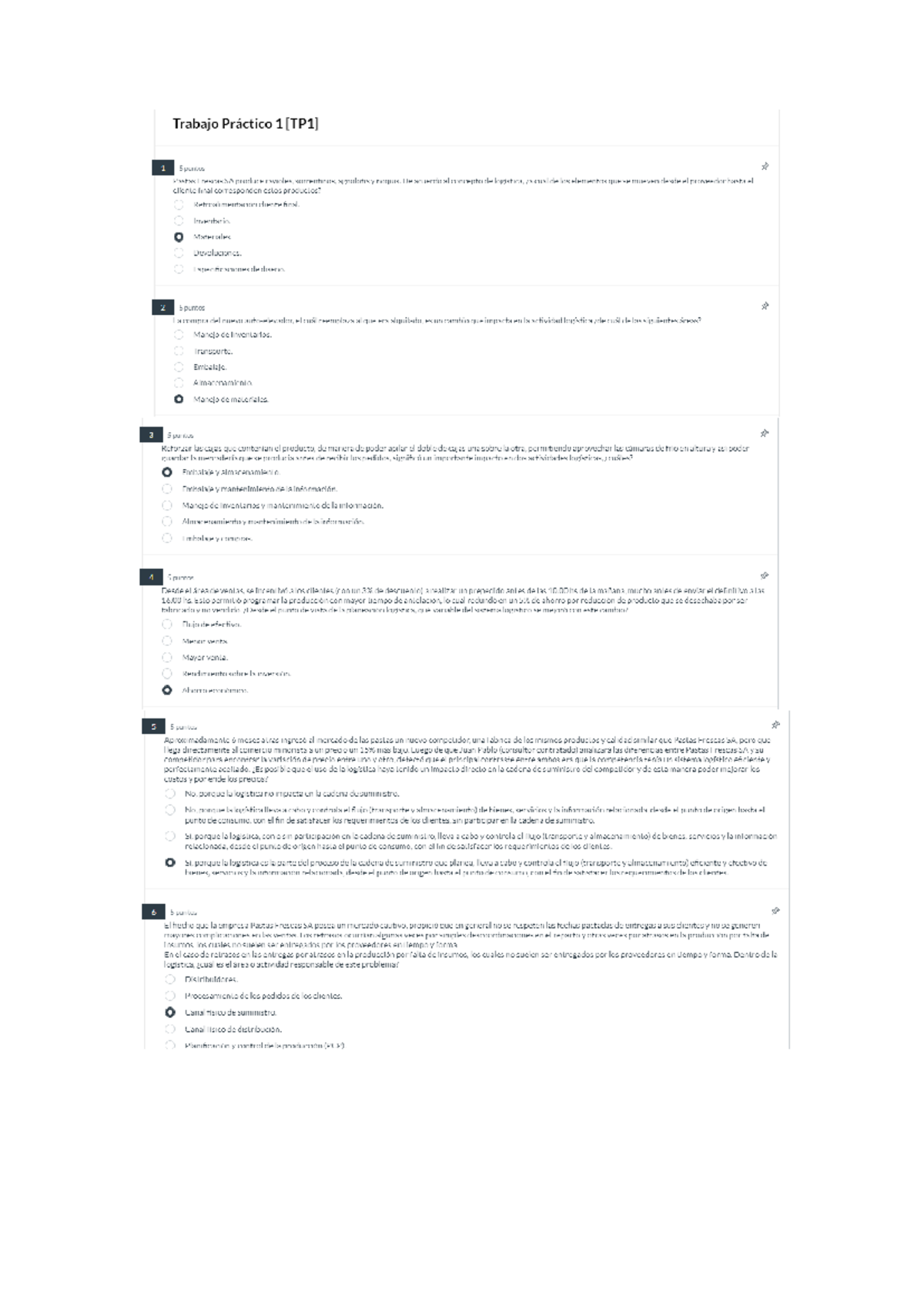 Logistica TP1 - 90% - tp1 - Trabajo Práctico 1 1 5 puntos Pastas Frescas SA produce ravioles ...