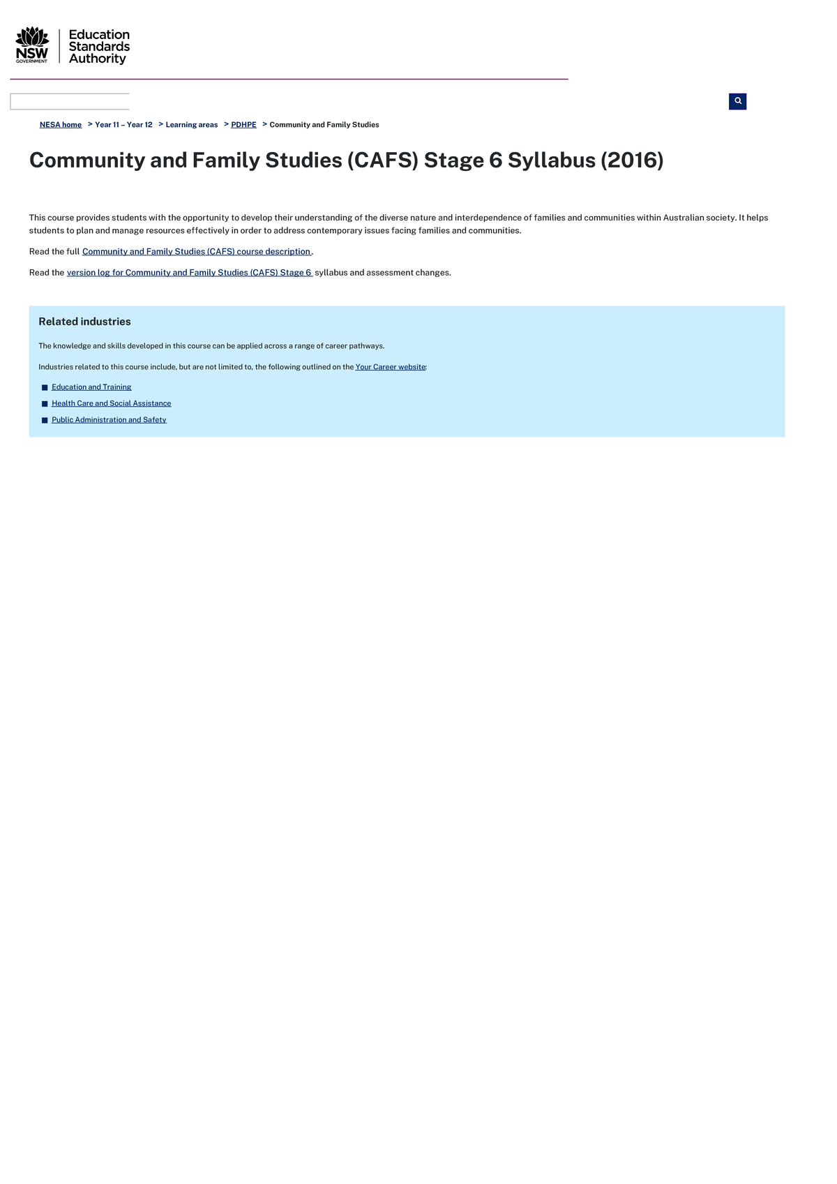 Community and Family Studies NSW Education Standards - NESA home > Year ...