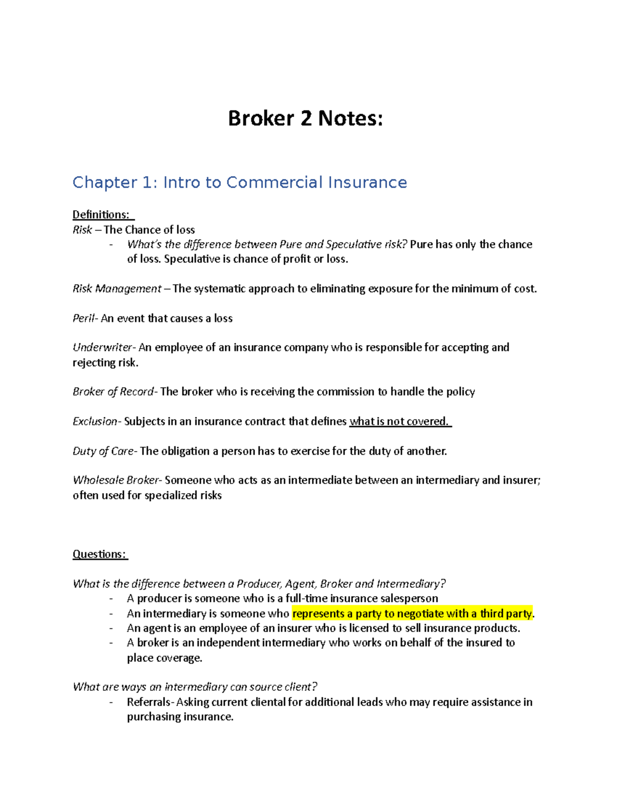 Broker 2 Ch1 - Lecture notes 1 - Broker 2 Notes: Chapter 1: Intro to ...