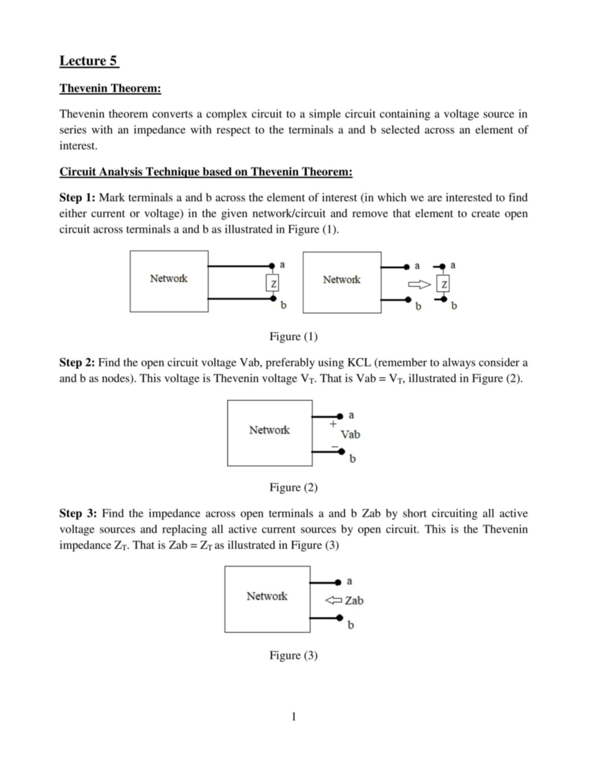 Lec 5 Thevenin Theorem - lecture notes - Circuit analysis - UET ...
