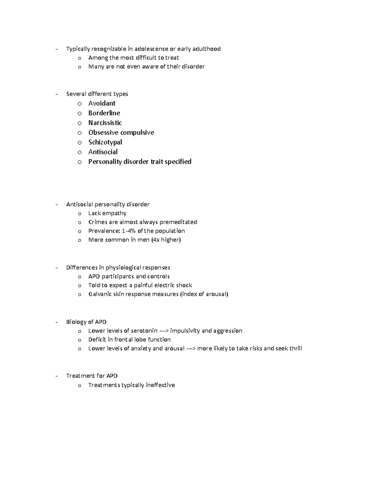 Psychology- personality disorder - PSY 101 - MSU - Studocu