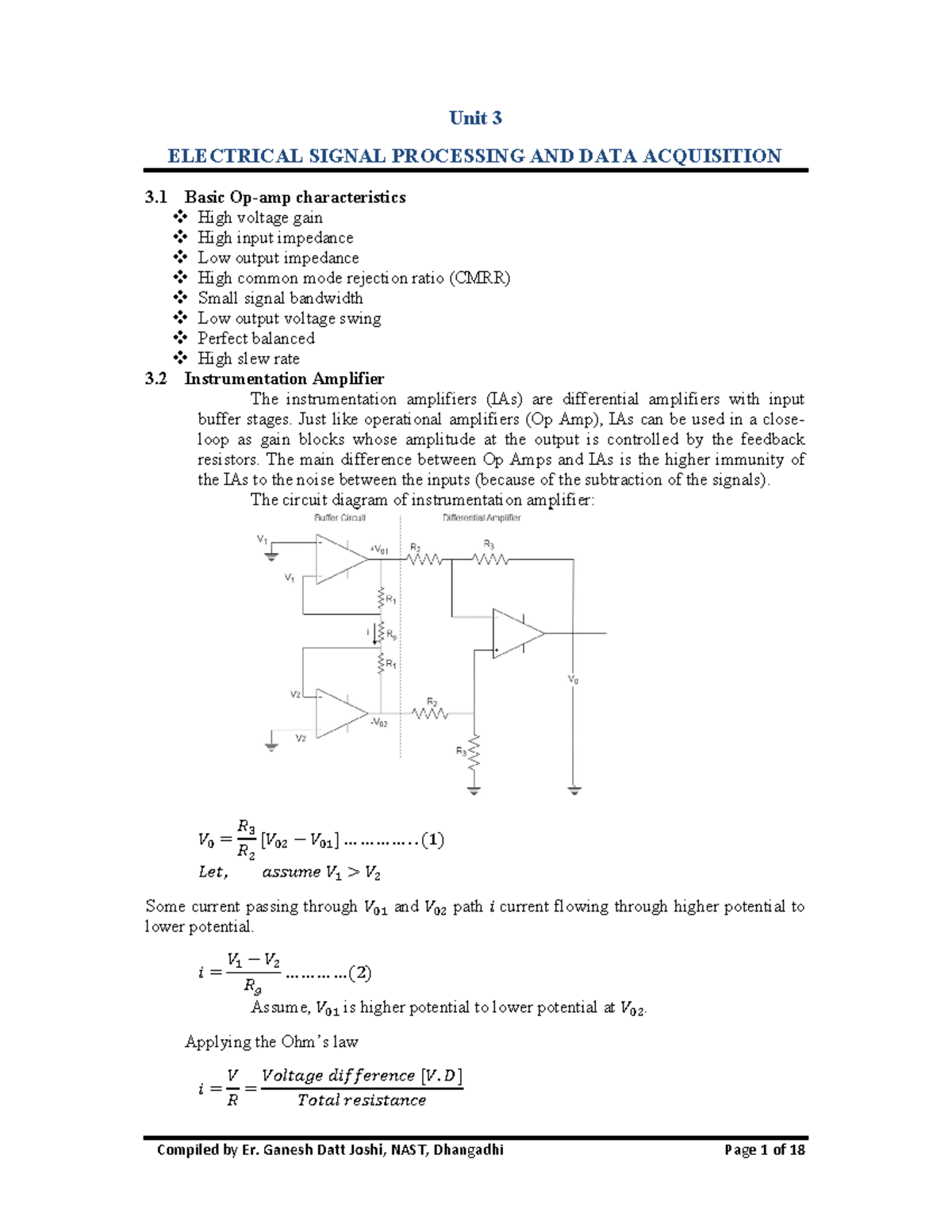 Lecture Notes Of Instrumentation Chapter 3 In Word Format Unit 3 Electrical Signal Processing