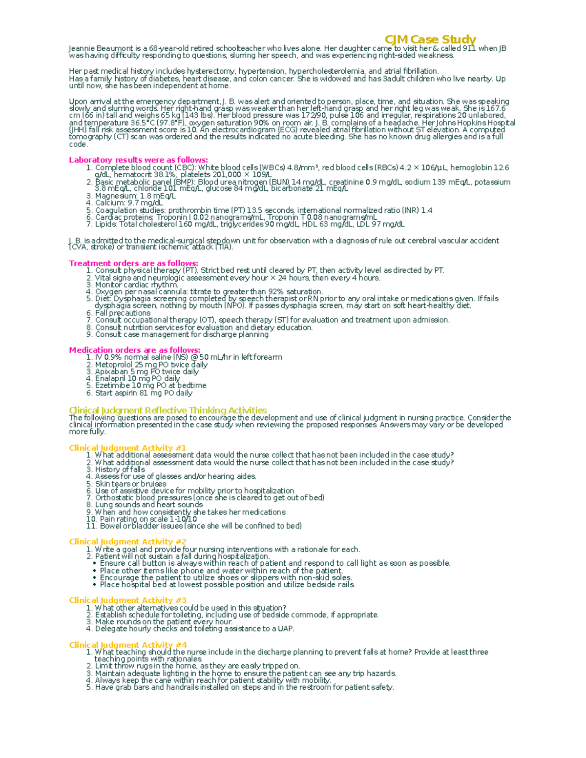 CJM Case Study - notes - CJM Case Study Jeannie Beaumont is a 68-year ...